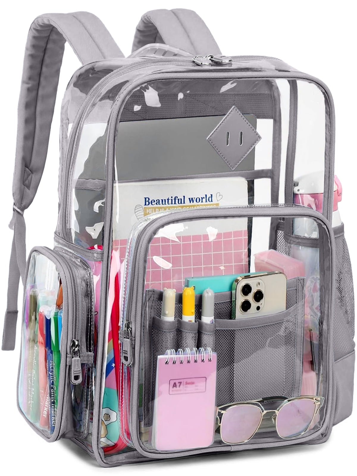 Sanmadrola Clear Backpack Heavy Duty Stadium Approved School Bookbag ...