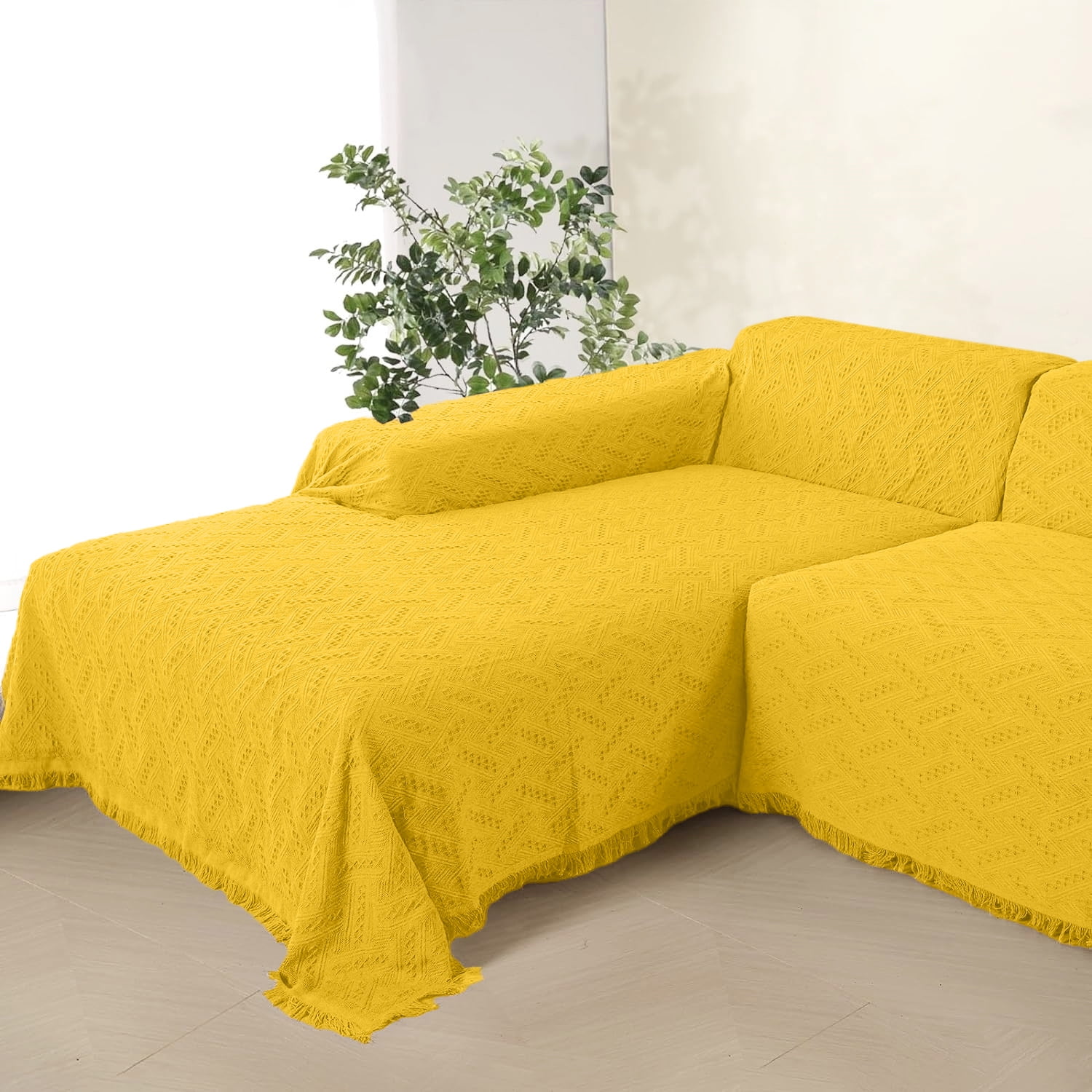 SANMADROLA Cotton L Shape Sofa Slipcover, Yellow, Geometrical Woven ...
