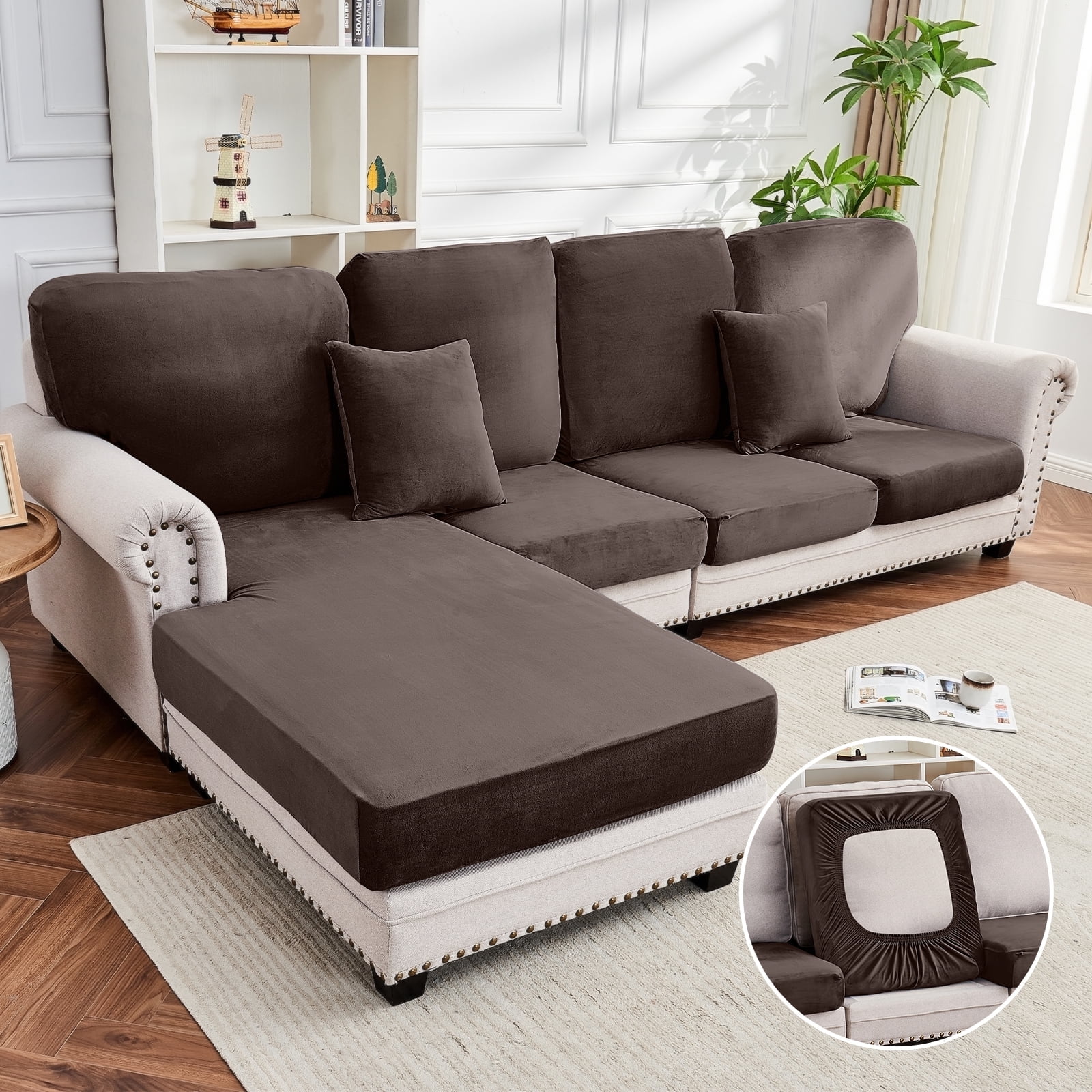 Sanmadrola Couch Covers Velvet Sofa Cushion Cover Stretch Machine ...