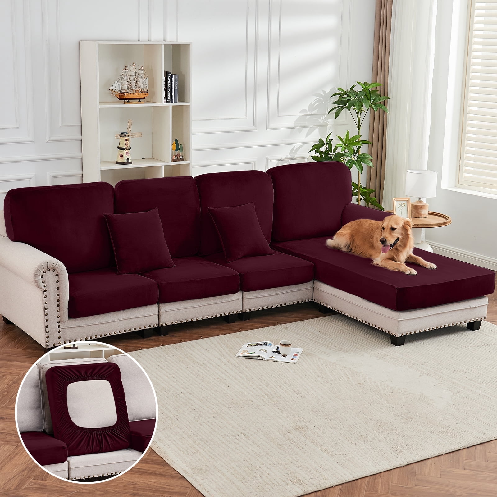 Sanmadrola Couch Covers Velvet Sofa Cushion Cover Stretch Machine ...