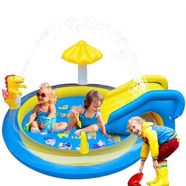 Sanmadrola Dinoland Inflatable Play Center Kiddie Pool with Slide for ...