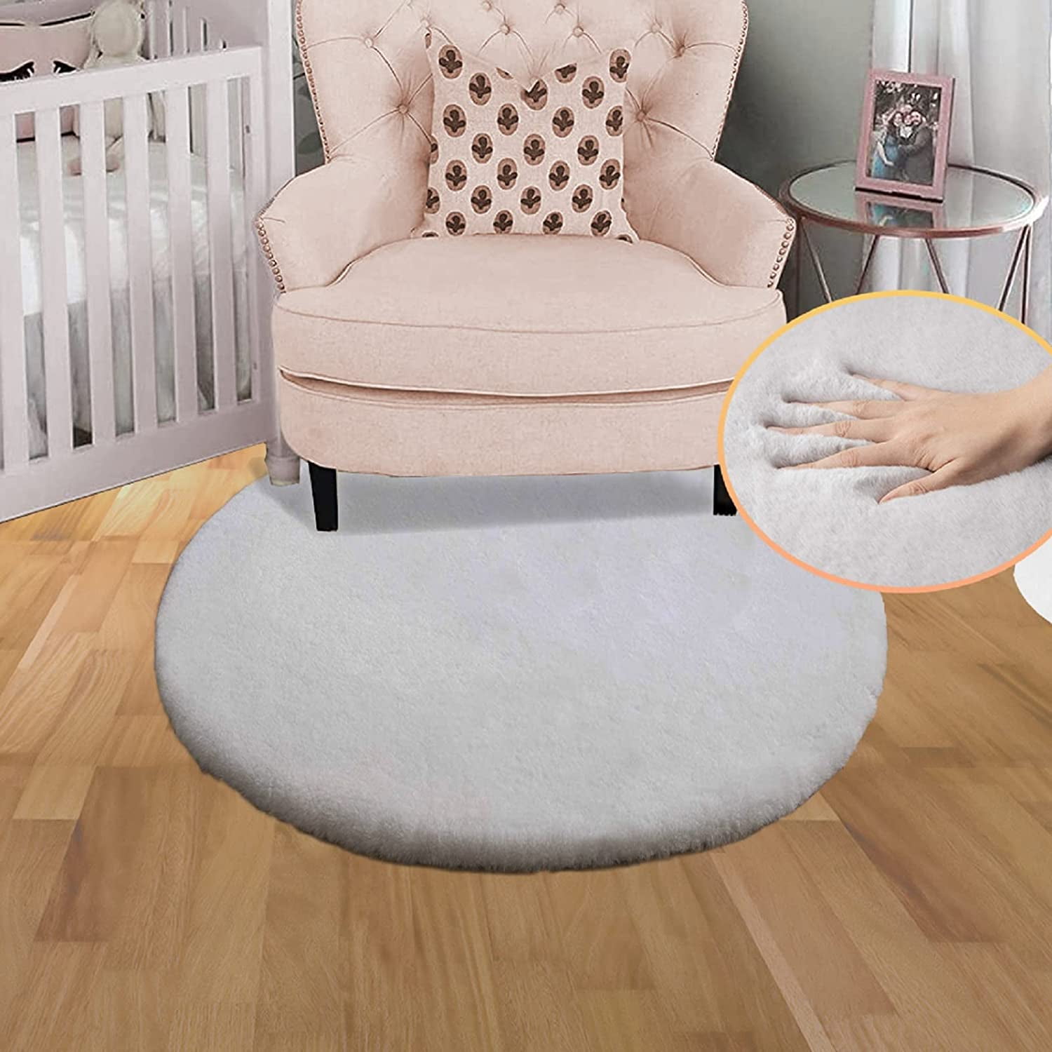 Sanmadrola Gray Faux Fur Rug 3X3 Round Faux Fur Sheepskin Rug for ...