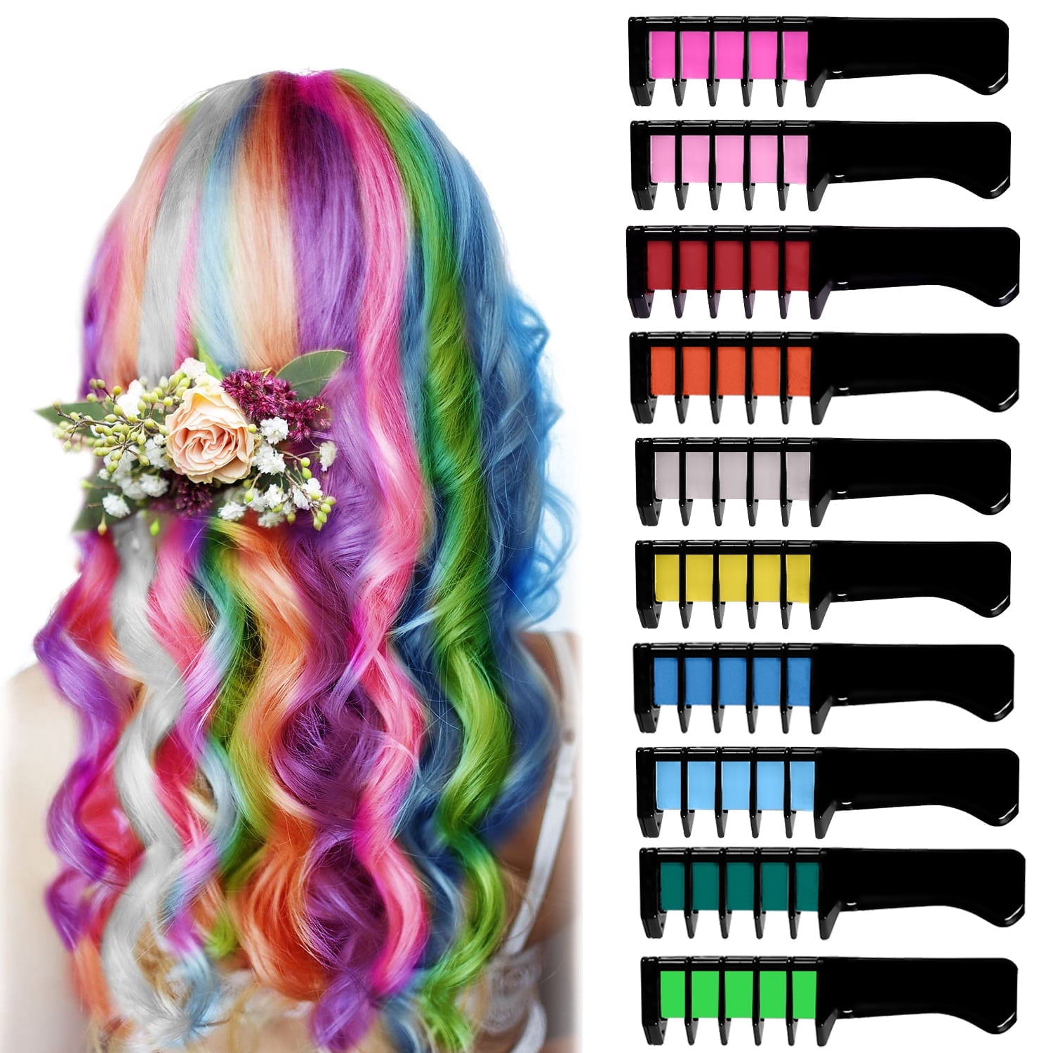 Sanmadrola Hair Chalk Comb for Girls Washable Temporary DIY Hair Color ...