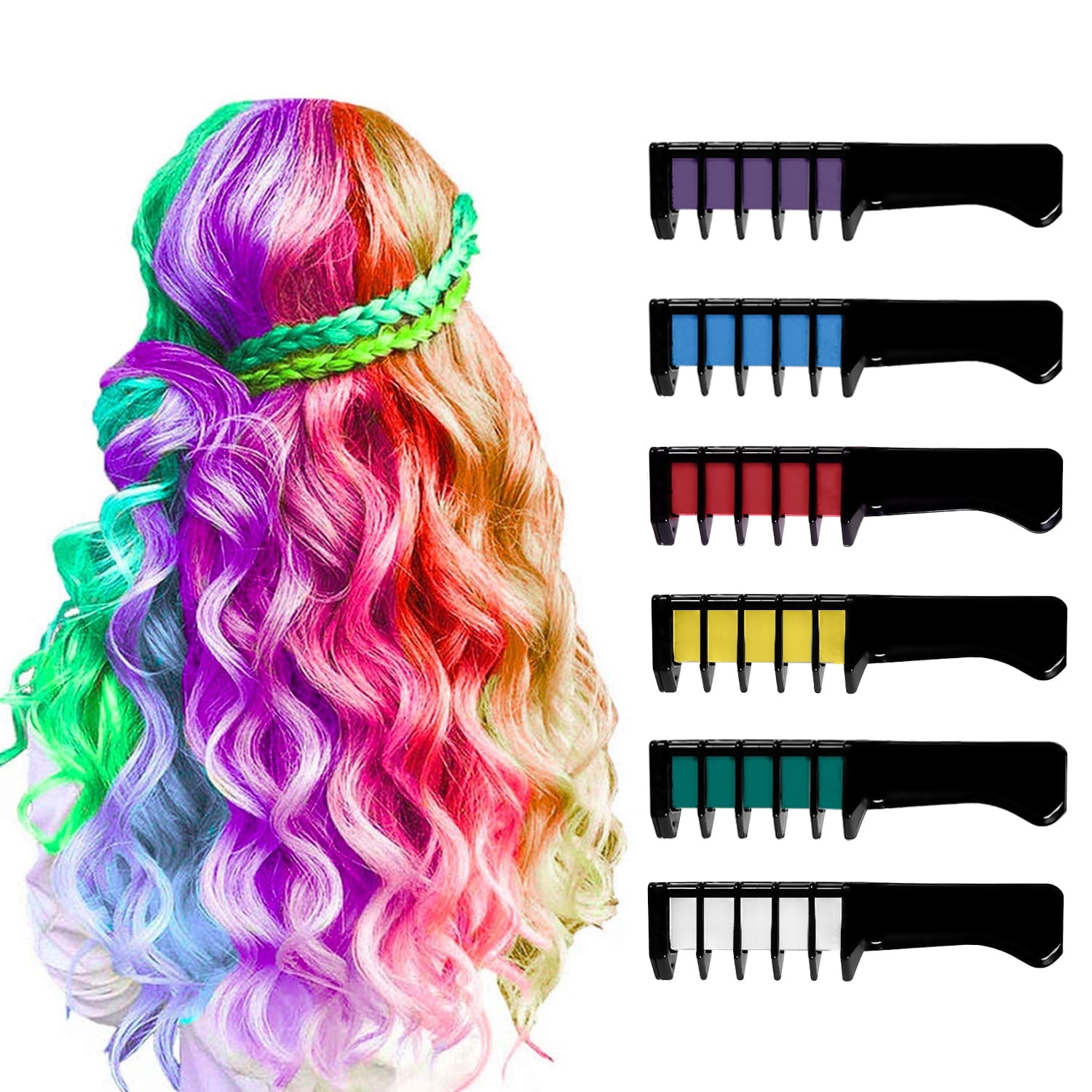 Sanmadrola Washable Hair Chalk Comb Kit, Temporary DIY Colored Hair Dye ...