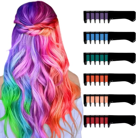 DAKIMOE, Hair Chalk Comb, Washable Temporary Kids DIY Set 6 Colors ...