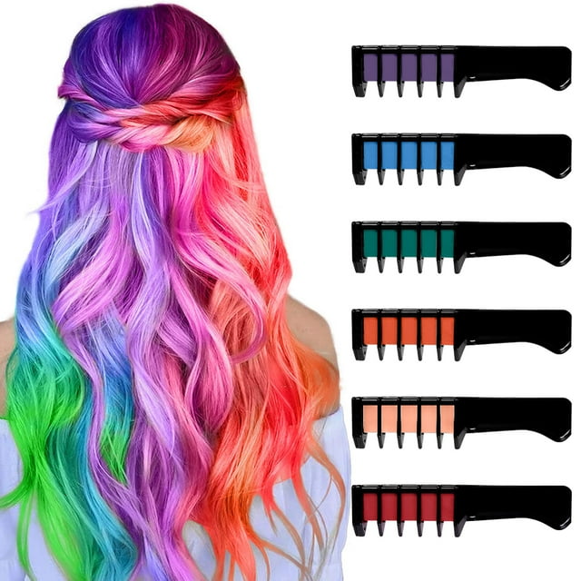 Sanmadrola Washable Hair Chalk Comb, Temporary DIY Hair Dye for Kids, 6 ...