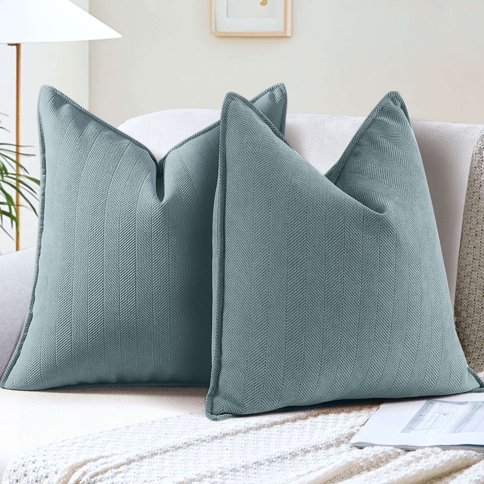 Sanmadrola Light Blue Pillow Covers 18x18 Set of 2 Chenille Throw ...