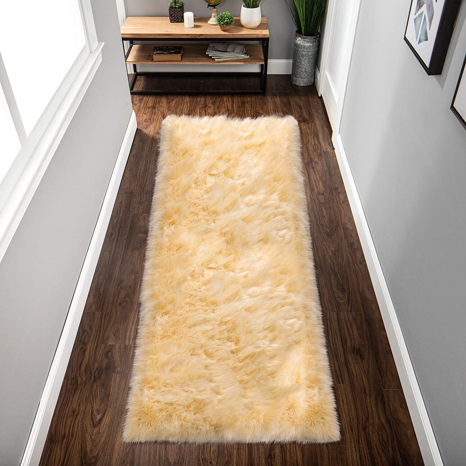 Sanmadrola Luxury Shag Area Rug, 3x5 Feet Beige Yellow Rectangle Plush ...