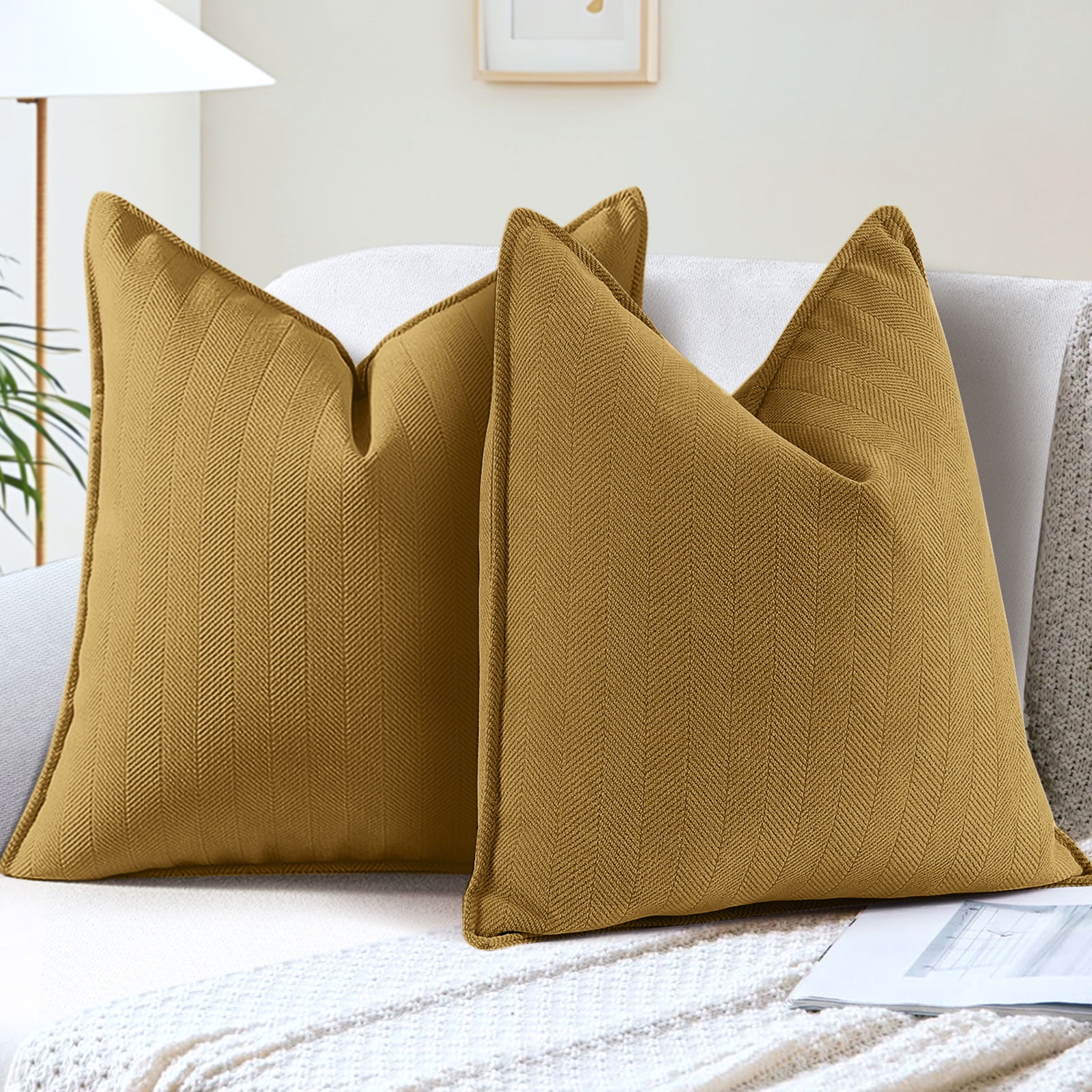 Sanmadrola Mustard Yellow Pillow Covers 18x18 Set of 2 Chenille Throw ...