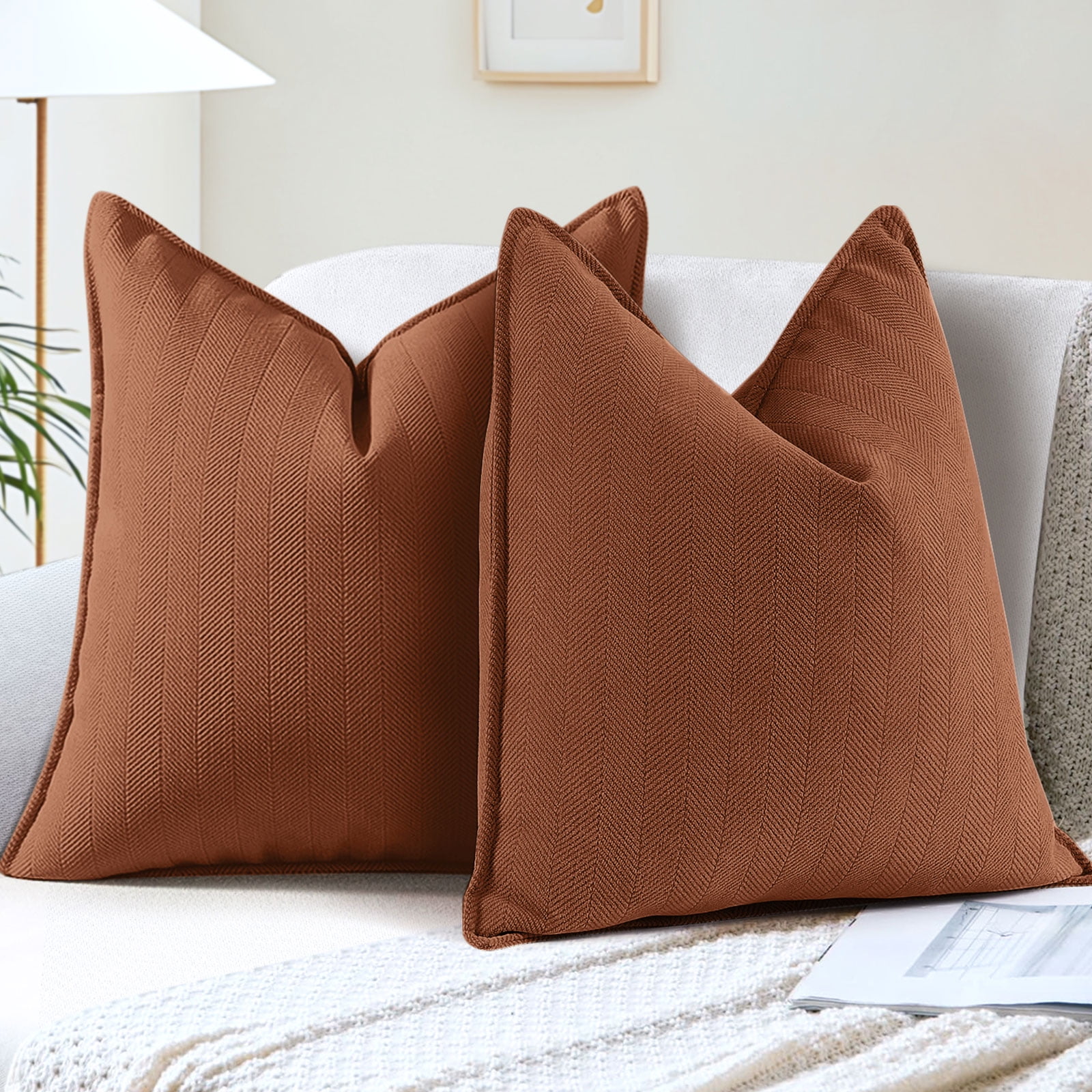 Sanmadrola Rust Pillow Covers 18x18 Set of 2 Chenille Throw Pillow ...