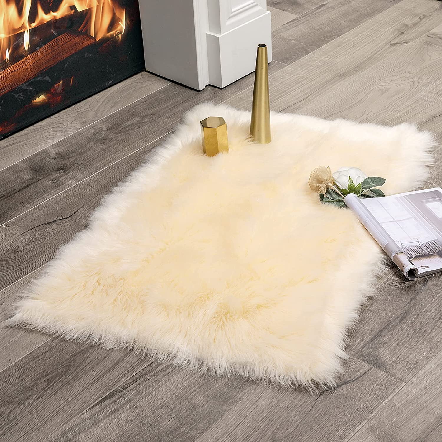 Sanmadrola Shaggy Beige Yellow Rug, 2x3 Area Rugs for Living Room, Anti ...