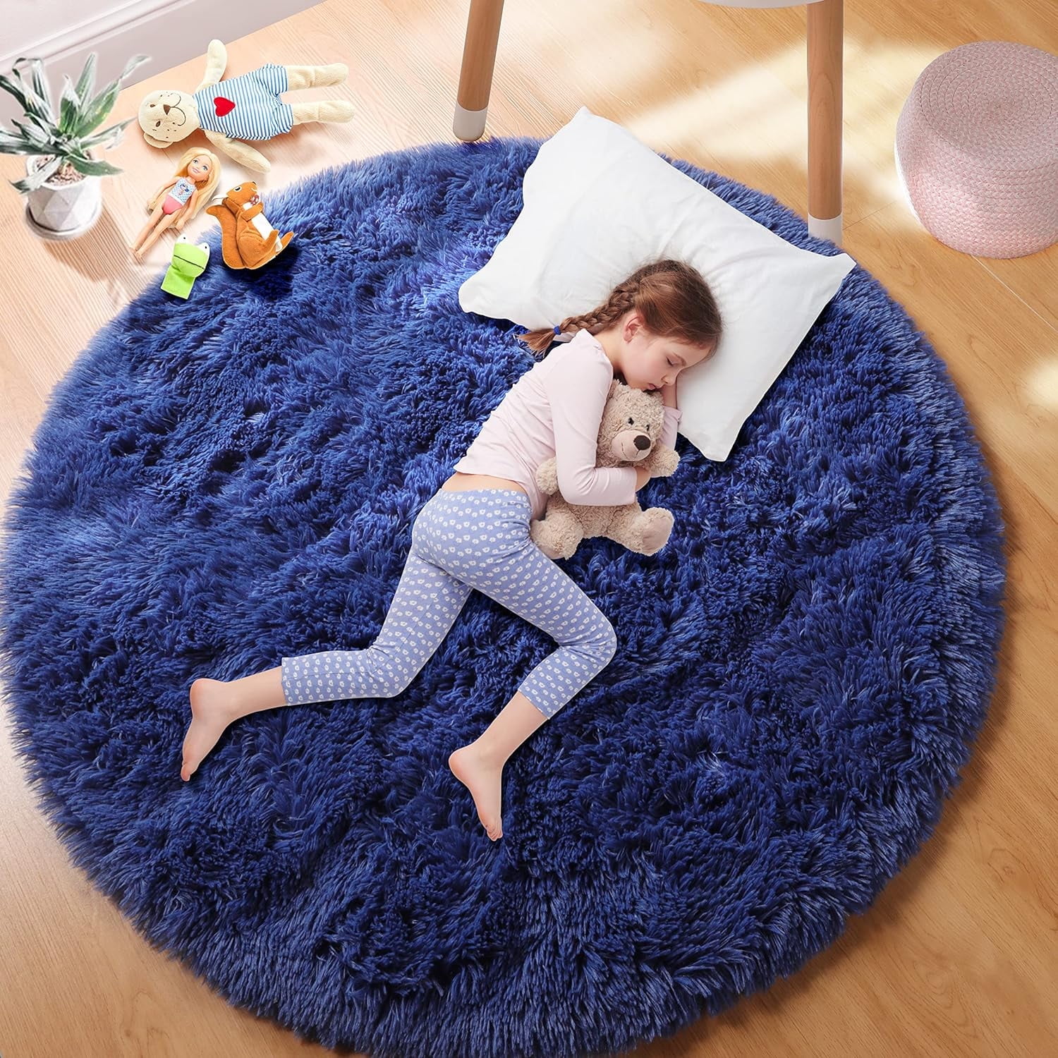 SANMADROLA Super Soft Shaggy Area Rug, 4'x4' Plush Faux Fur Round ...