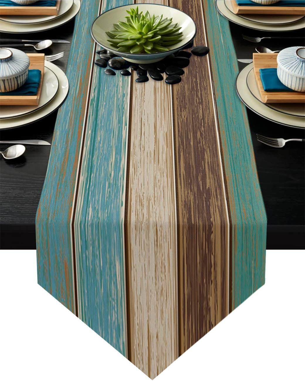 Sanmadrola Table Runner Farmhouse Retro Rustic Wood Texture Table ...