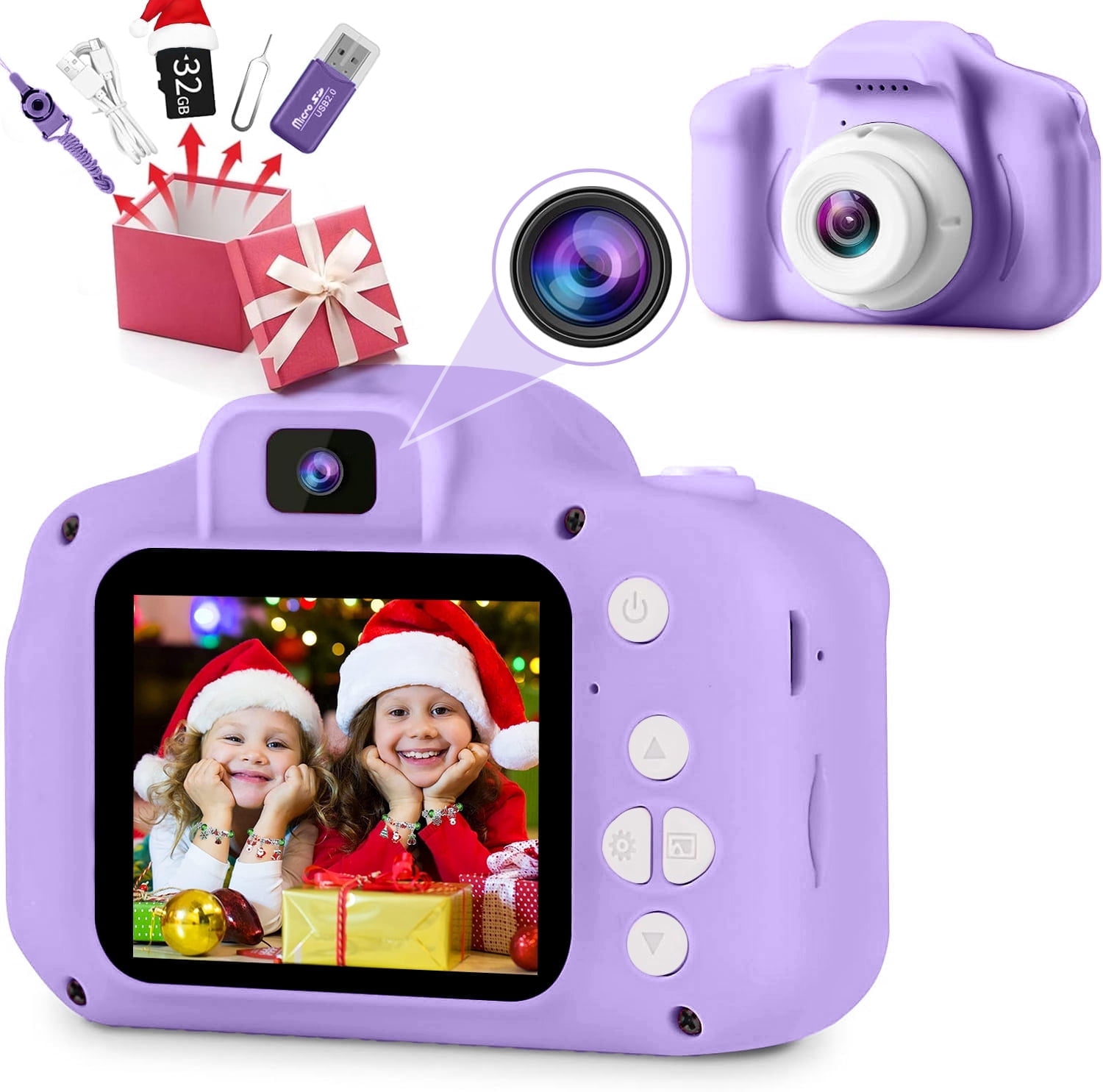Sanmadrola Kids Selfie Camera, HD Digital Video, 32GB, Purple, Ages 3-9 ...