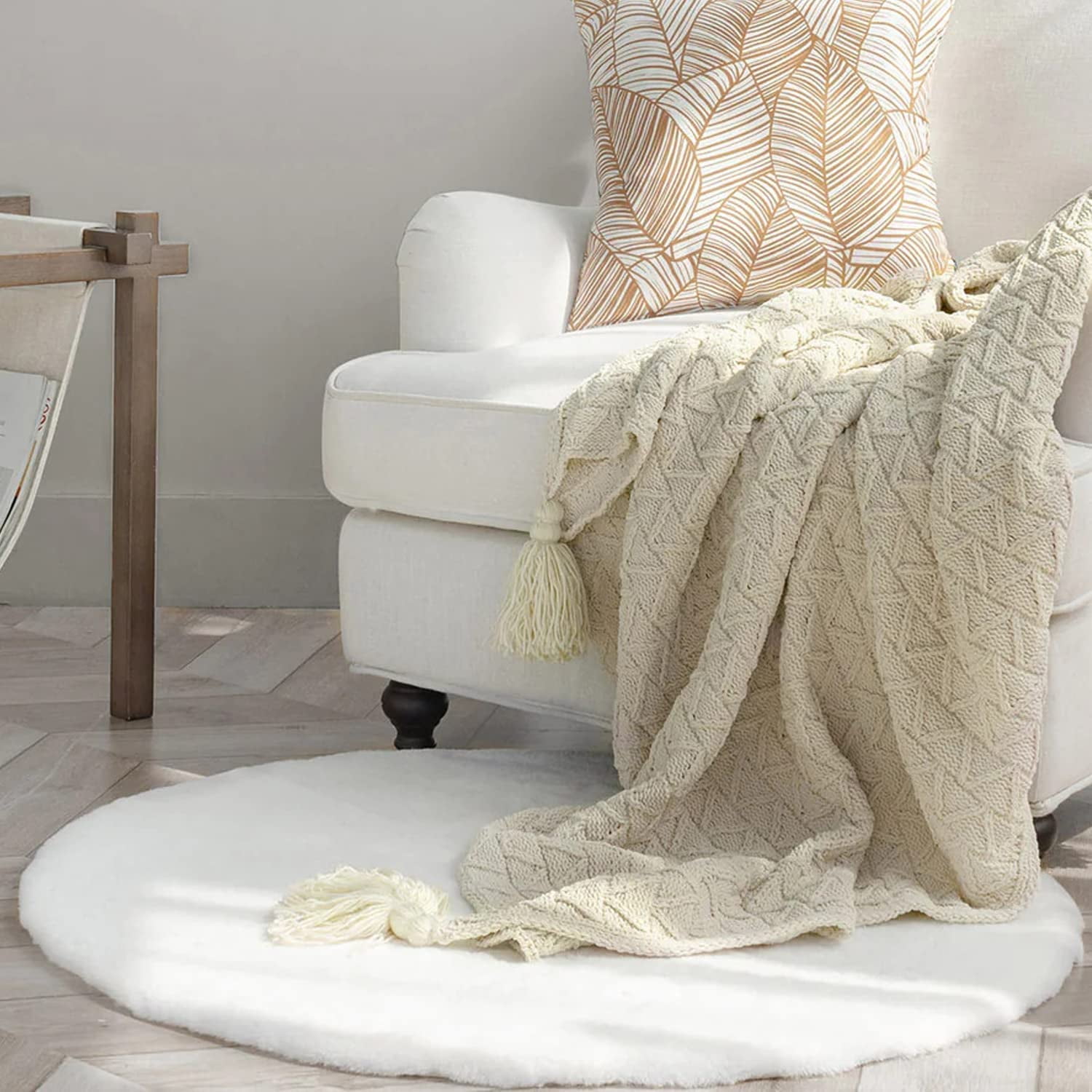 Sanmadrola White Faux Fur Rug 3X3 Round Faux Fur Sheepskin Rug for ...