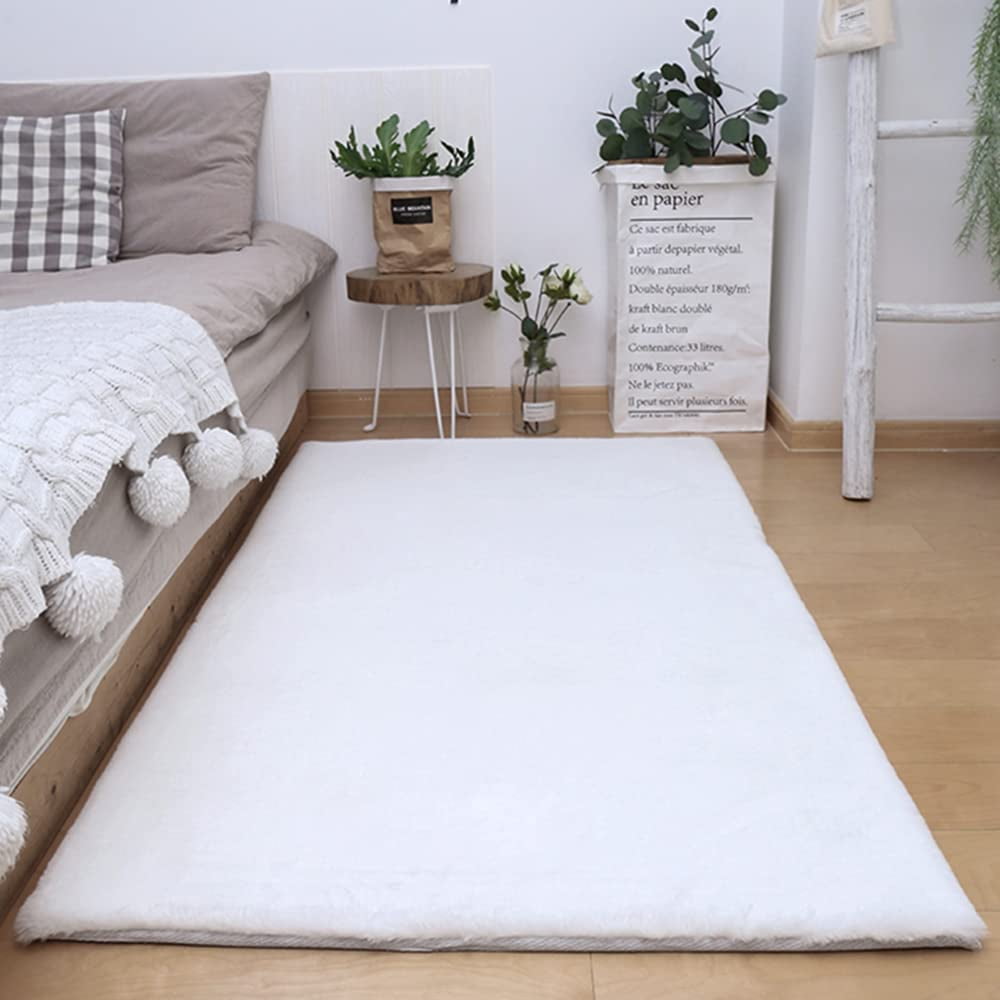 Sanmadrola White Rug 3x5 Area Rug Faux Faux Rabbit Fur Rug Washable Rug ...