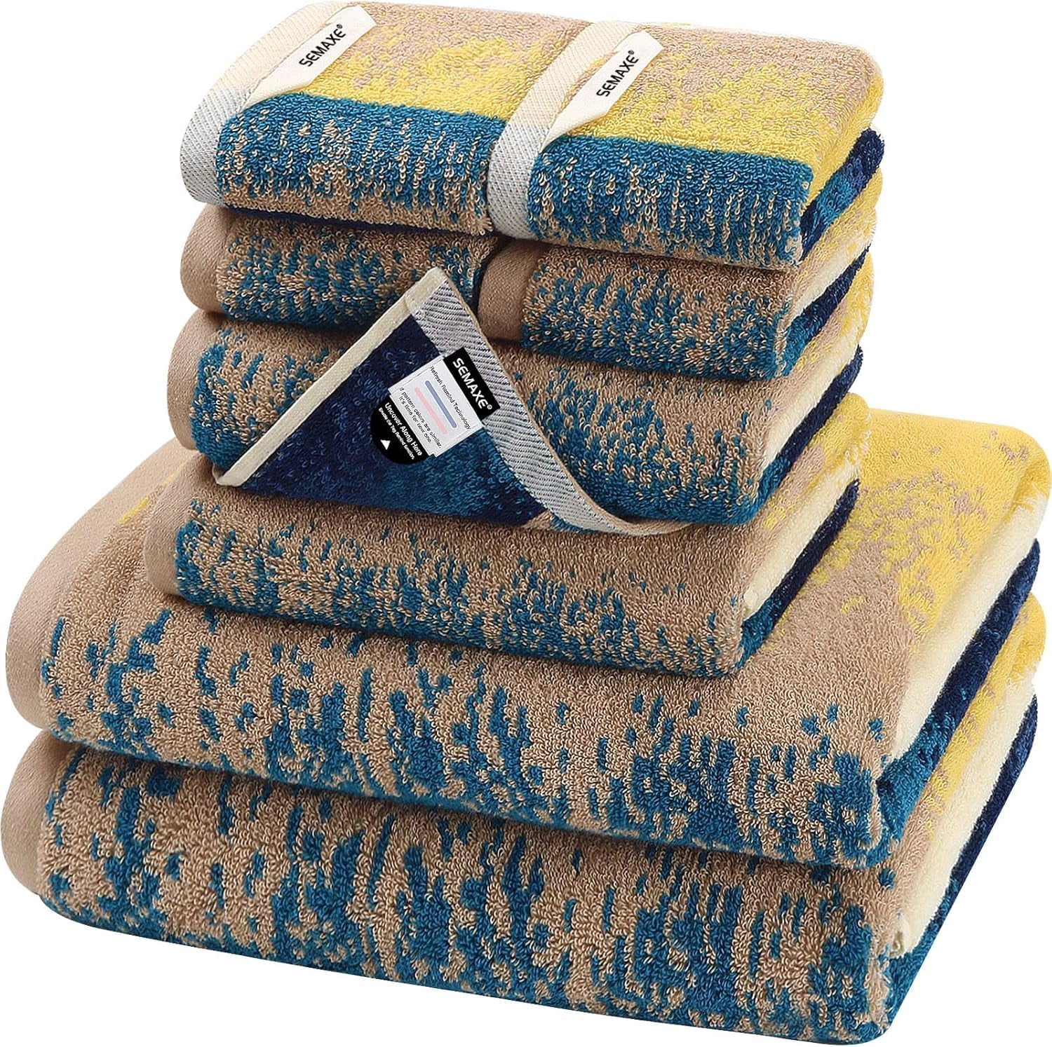 Sanne 6-Piece Decorative Bath Towel Set, Blue Yellow and Tan Gradient ...