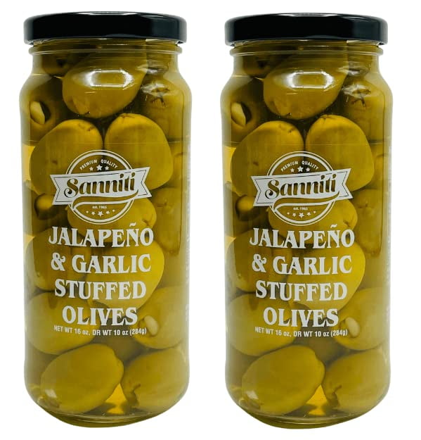 Sanniti Jalapeno and Garlic Double Stuffed Greek Olives, 16 oz Jar ...
