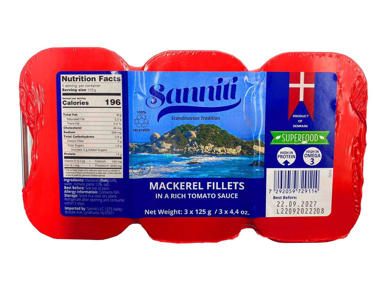 Sanniti Mackerel Fillets in a Rich Tomato Sauce 4.4 oz, 3 Cans ...