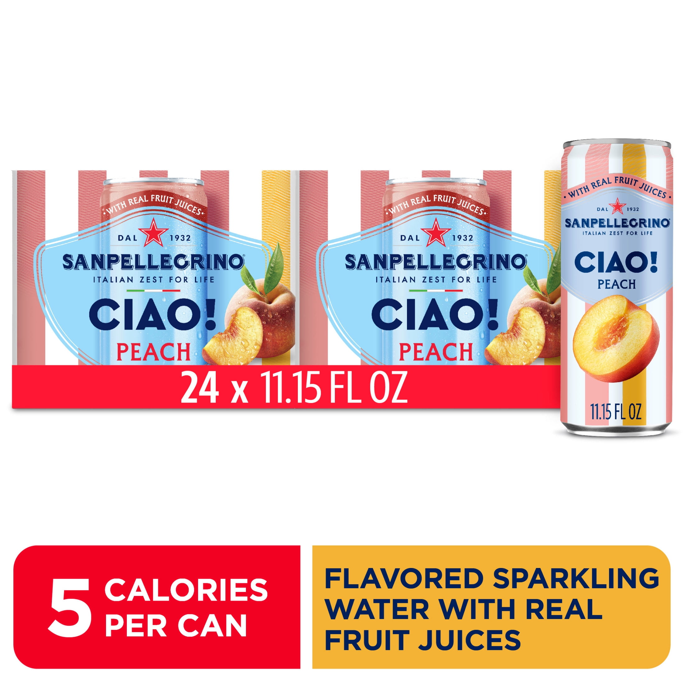 Sanpellegrino CIAO Peach Sparkling Flavored Water with Real Fruit Juices, 24-Pack - Walmart.com