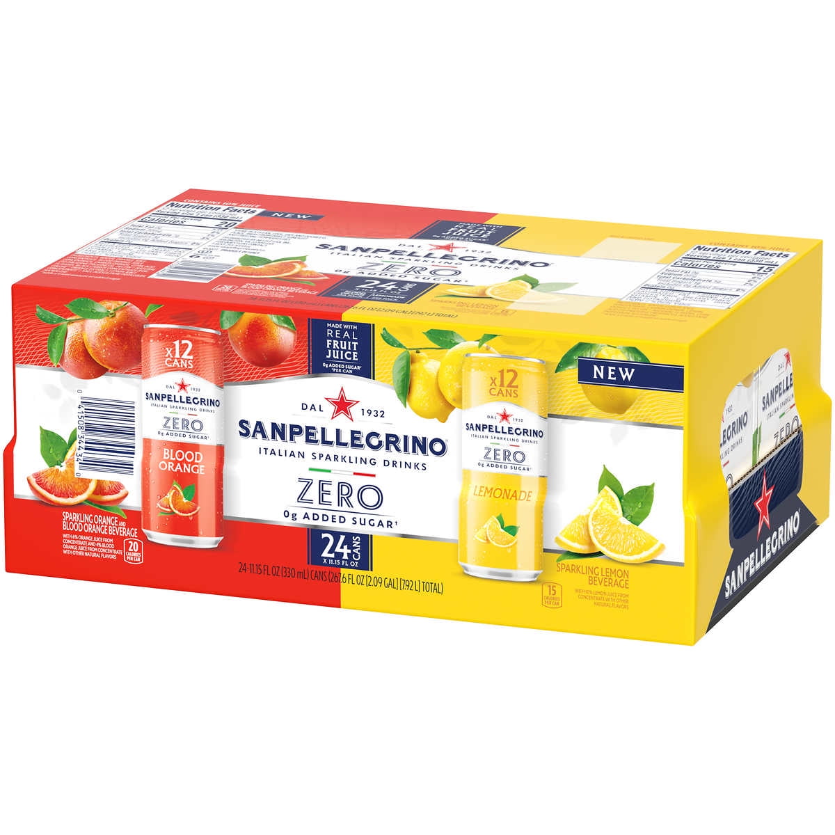 Sanpellegrino Italian Sparkling Drink, Zero Sugar, Blood Orange & Lemonade Variety, 11.15 Fl Oz ...