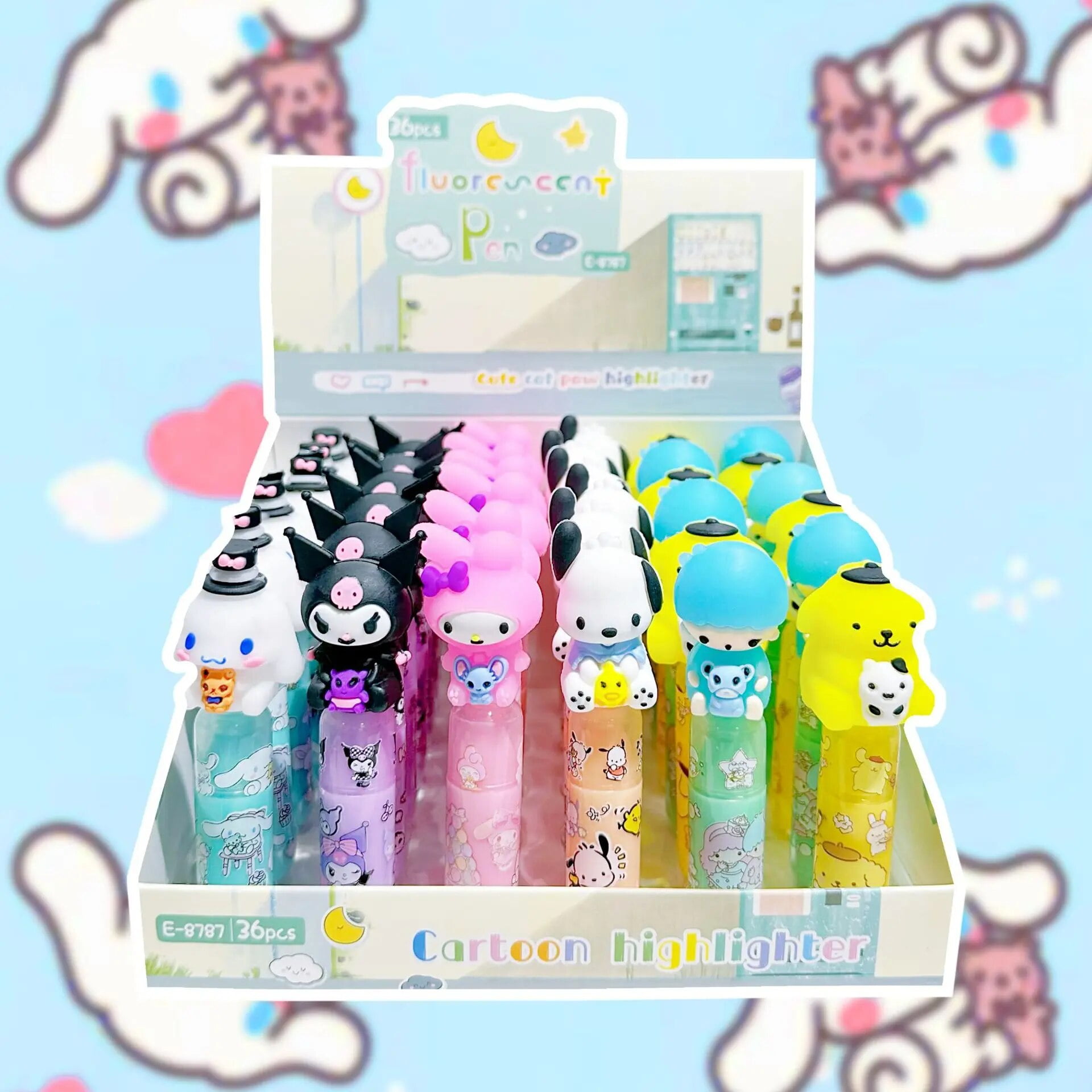 Sanrio 12/36pcs Cute Cartoon Mini Fluorescent Pen Creative Multi-Color ...