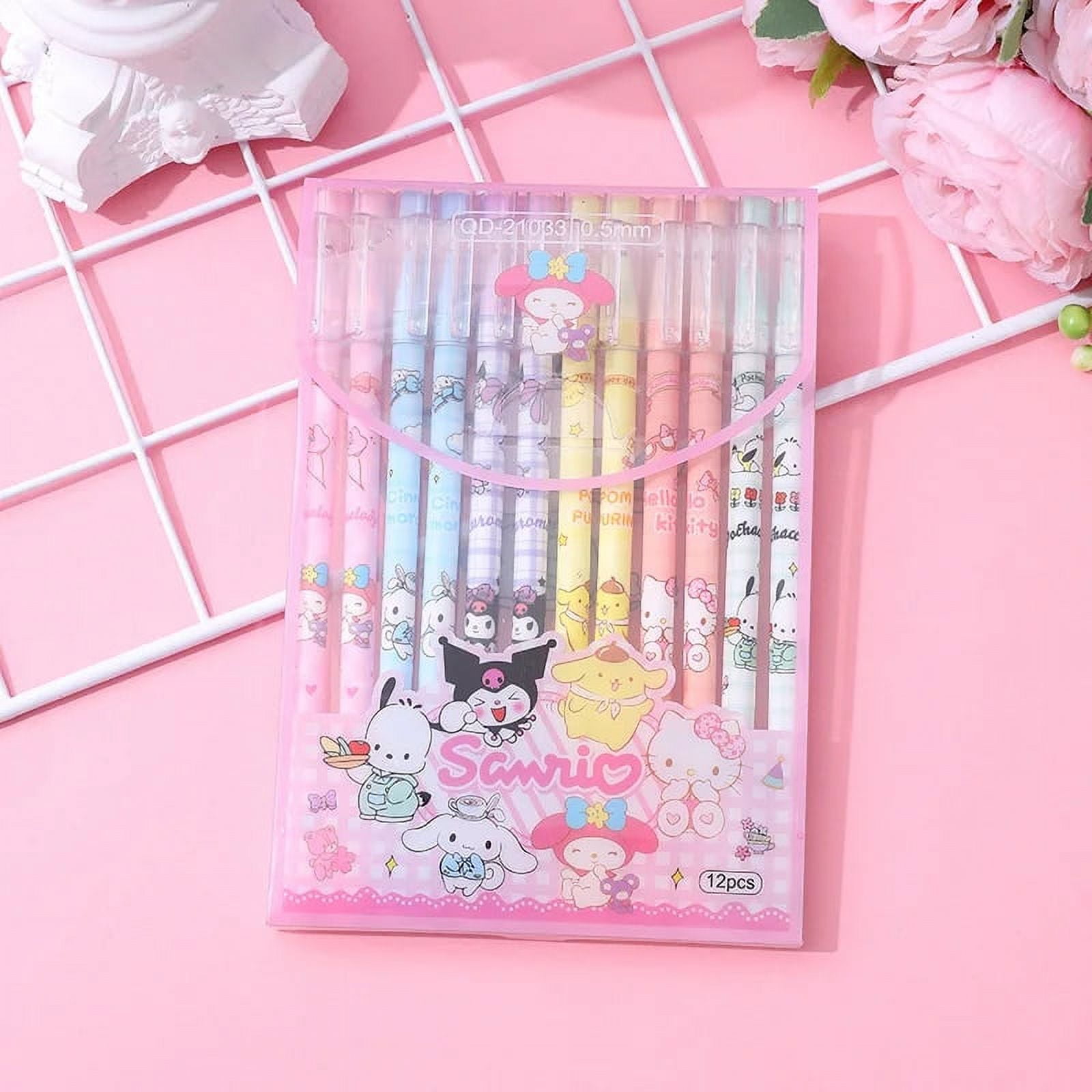 Sanrio 12pcs Black Neutral Pen Kawaii Cinnamoroll Kuromi Melody 0 5mm