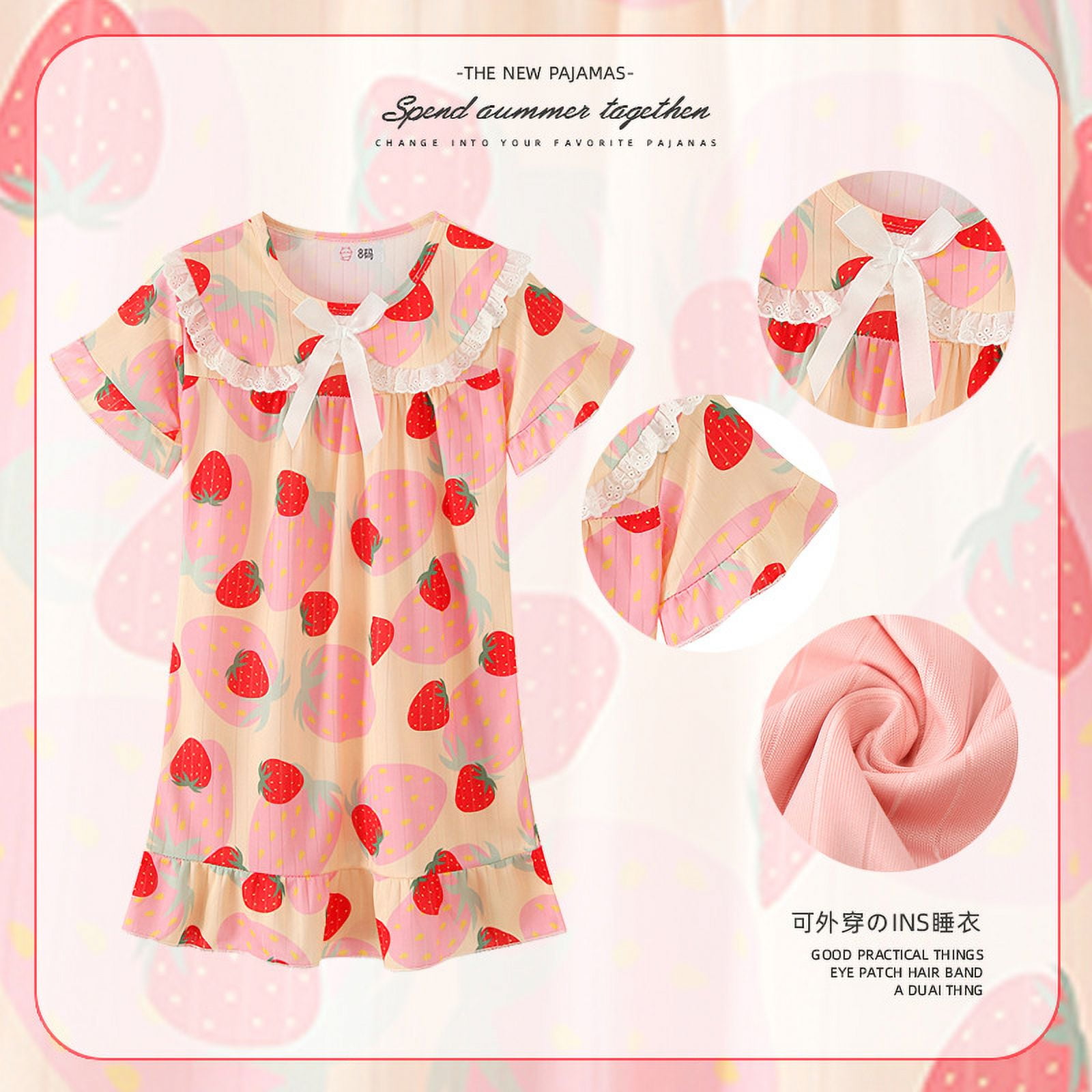 Sanrio 3-12Y Cotton Sleep Dress - Short Sleeve Floral Nightgown with ...