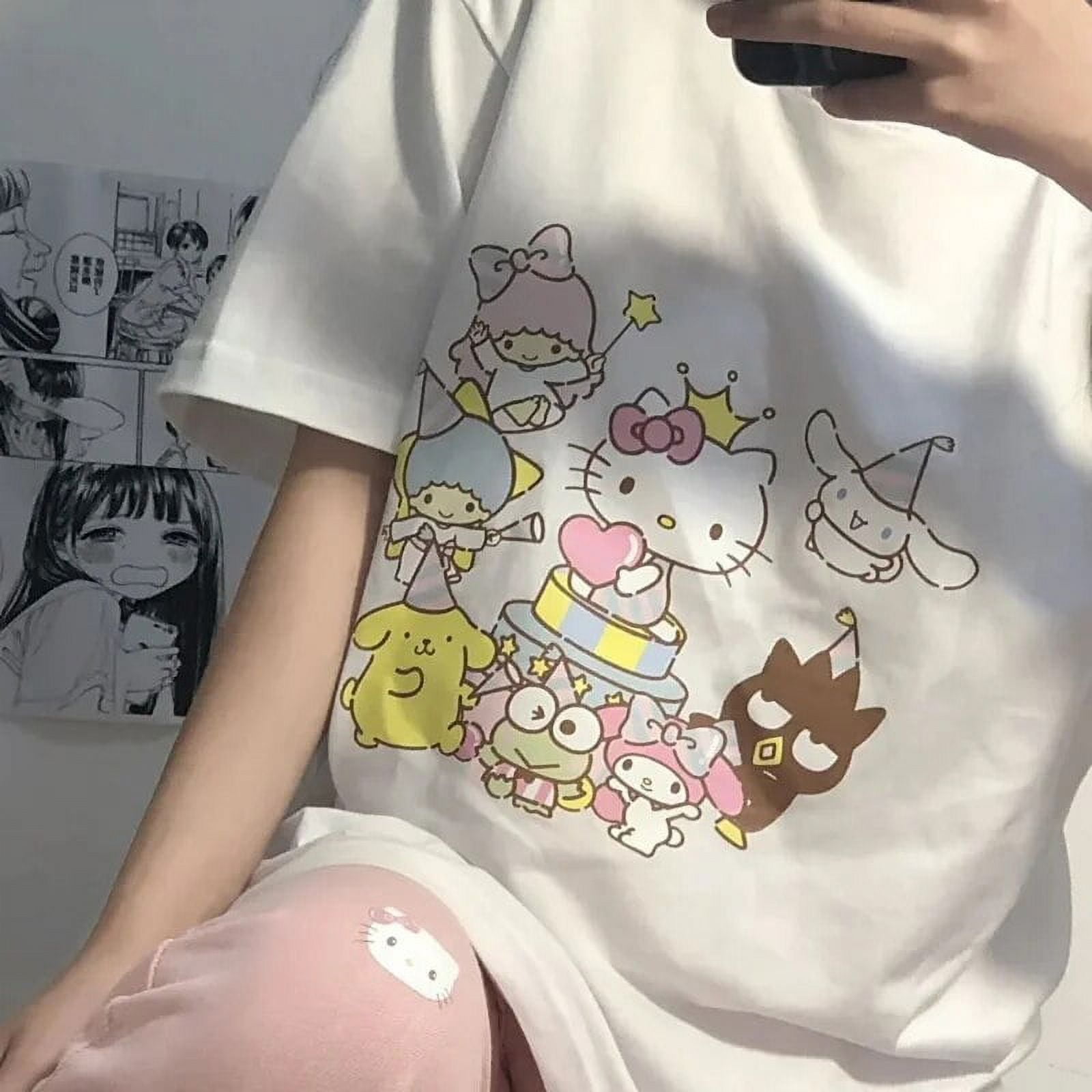 Sanrio Anima Kawaii Hello Kitty Y2k T Shirt Woman 90s Crop Top Graphic ...