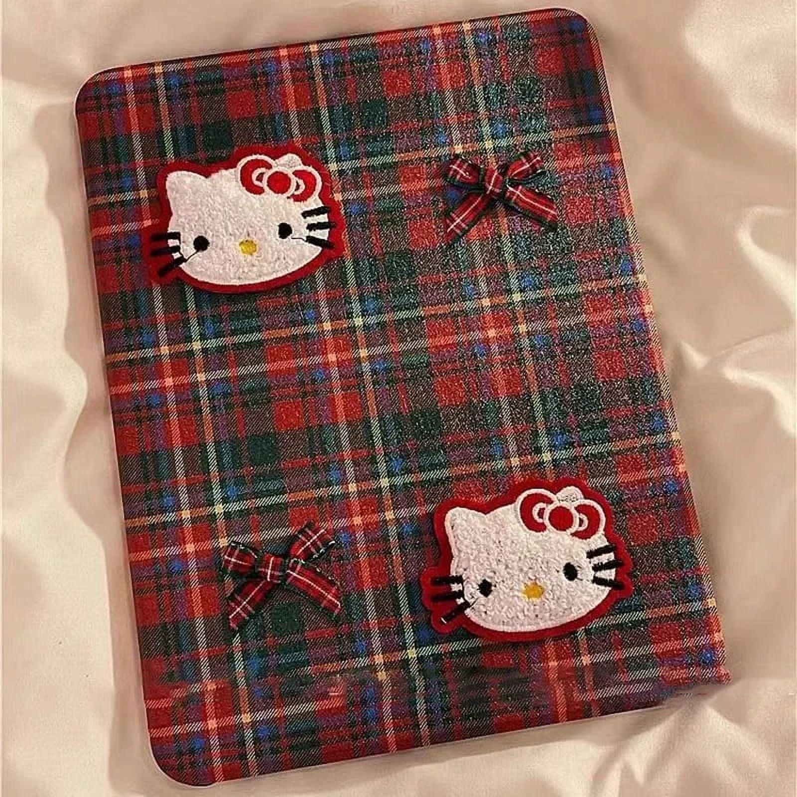 Sanrio Anime Hello Kitty Ipad Case 10 Air 1 2 3 4 5 Plaid Embroidery KT ...