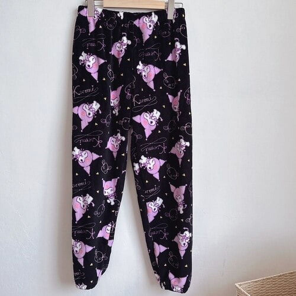 Sanrio Anime Kuromi Fleece Pajama Pants Hello Kitty Cartoon Coral Soft ...