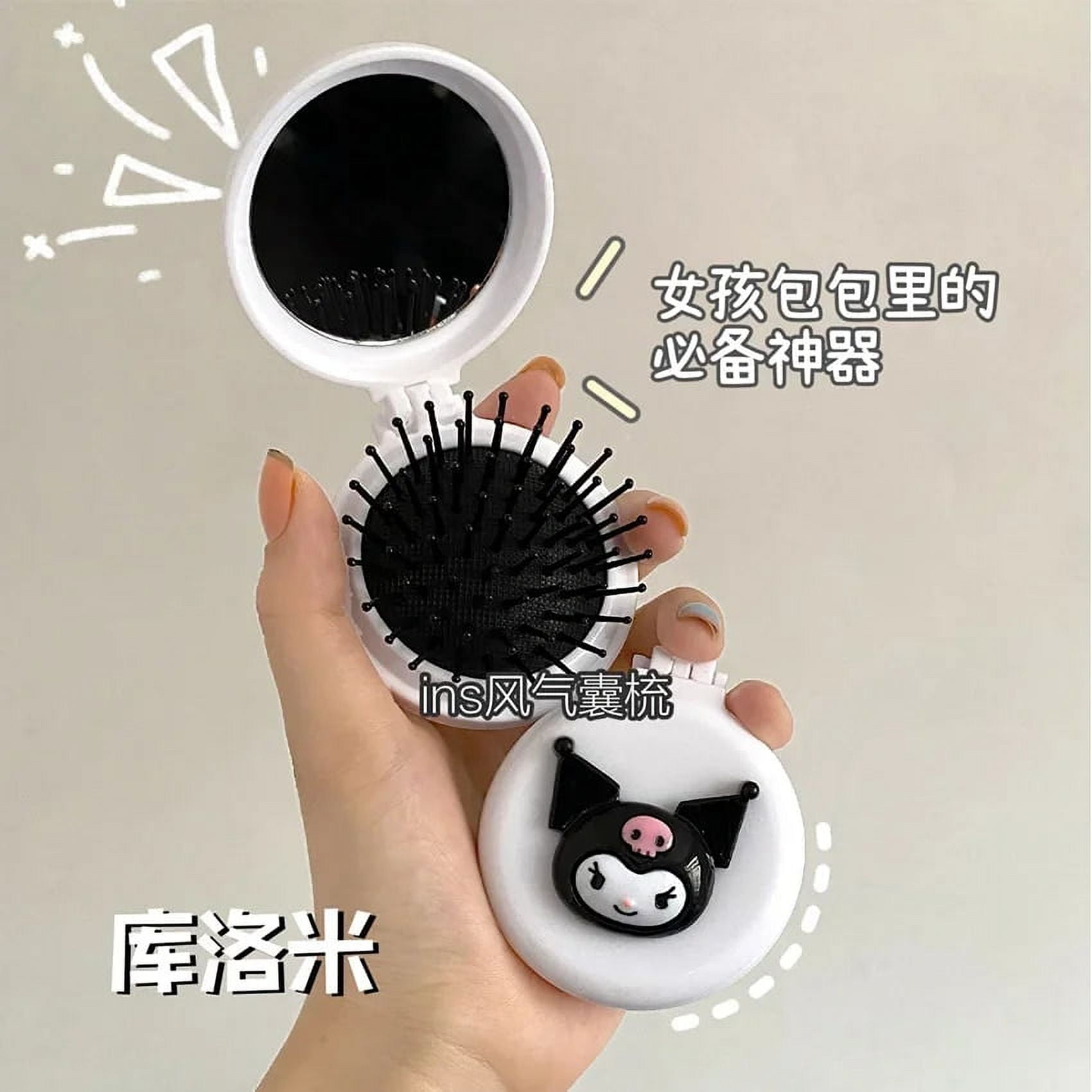 Sanrio Anime Kuromi Hand-held Makeup Mirror Massage Air Comb Cartoon ...