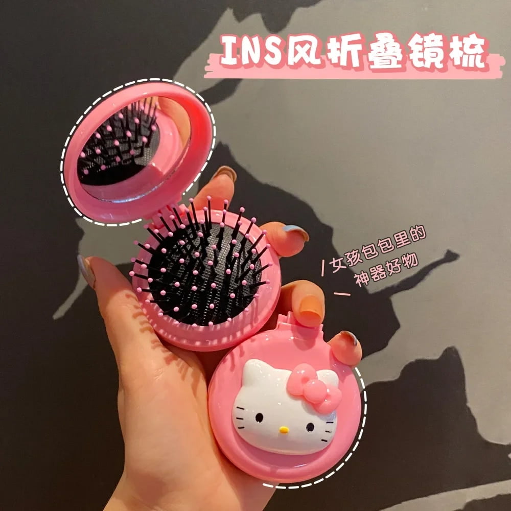 Sanrio Anime Kuromi Hand-held Makeup Mirror Massage Air Comb Cartoon ...