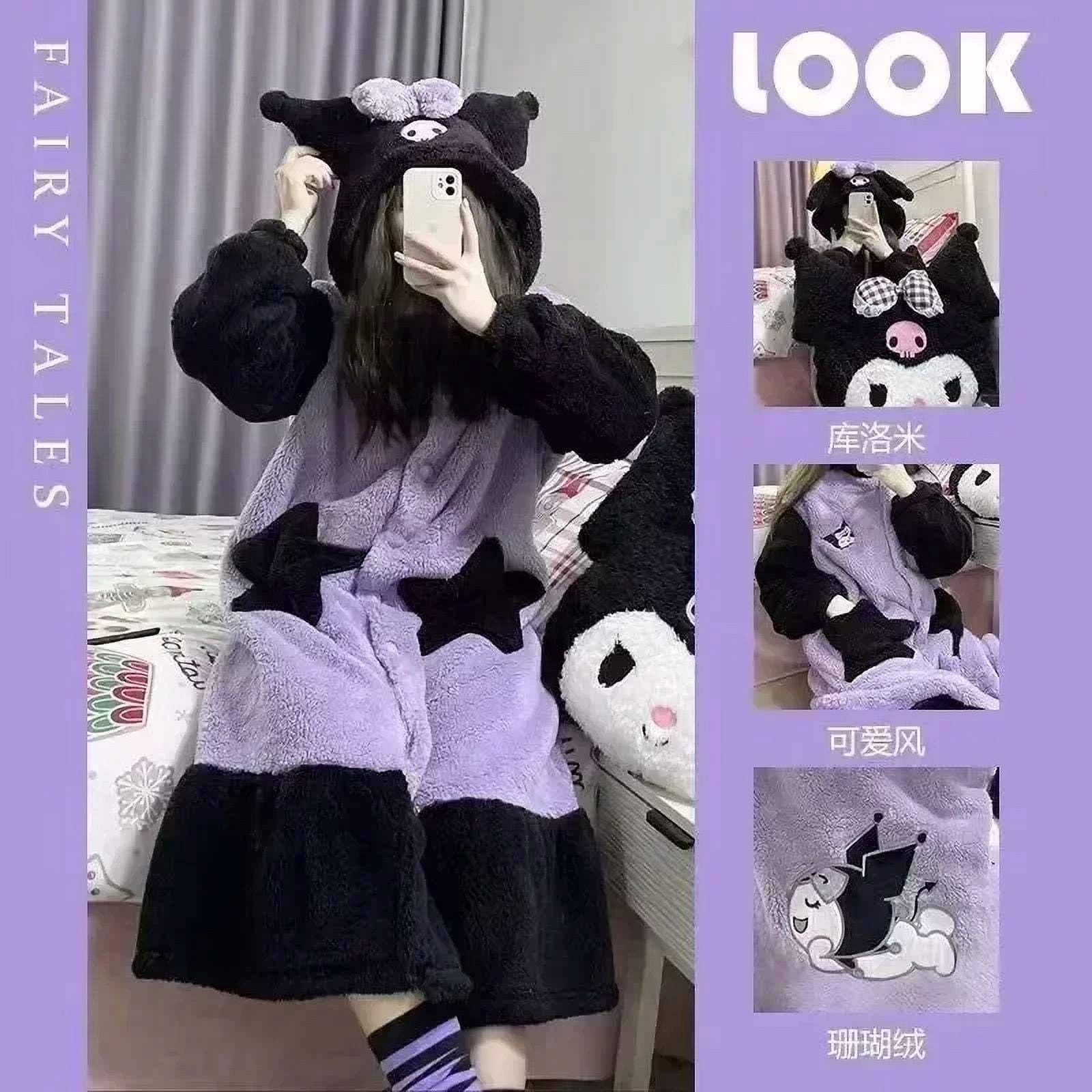 Sanrio Anime Kuromi Winter Pajamas Kawaii HelloKitty My Melody Flannel ...