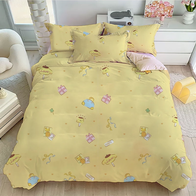 Sanrio Anime Pompompurin 4-Piece Digital Printed Bed Set Fastness Girls ...