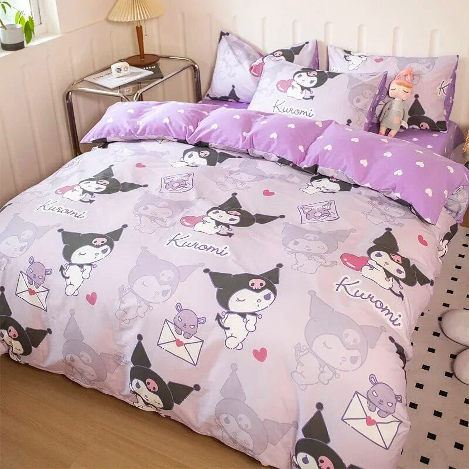 Sanrio Bedding Set 100%Cotton Kuromi Cinnamoroll Hello Kitty My Melody Duvet Cover Bed Sheet ...