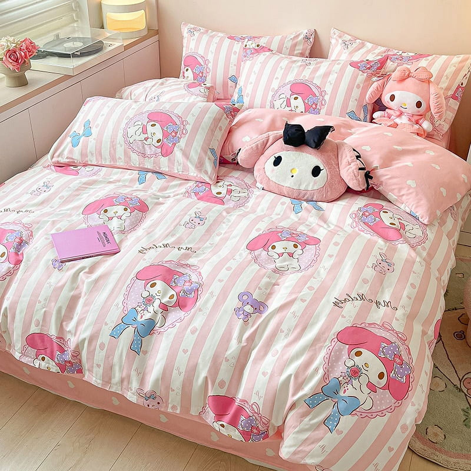 Sanrio Bedding Set Hello Kitty Kuromi My Melody Cinnamoroll 100cotton Duvet Cover Bed Sheet