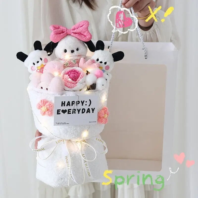 Sanrio Bow Knot Pochacco Plush Toy Dolls Bouquet Flower Cartoon Girls ...