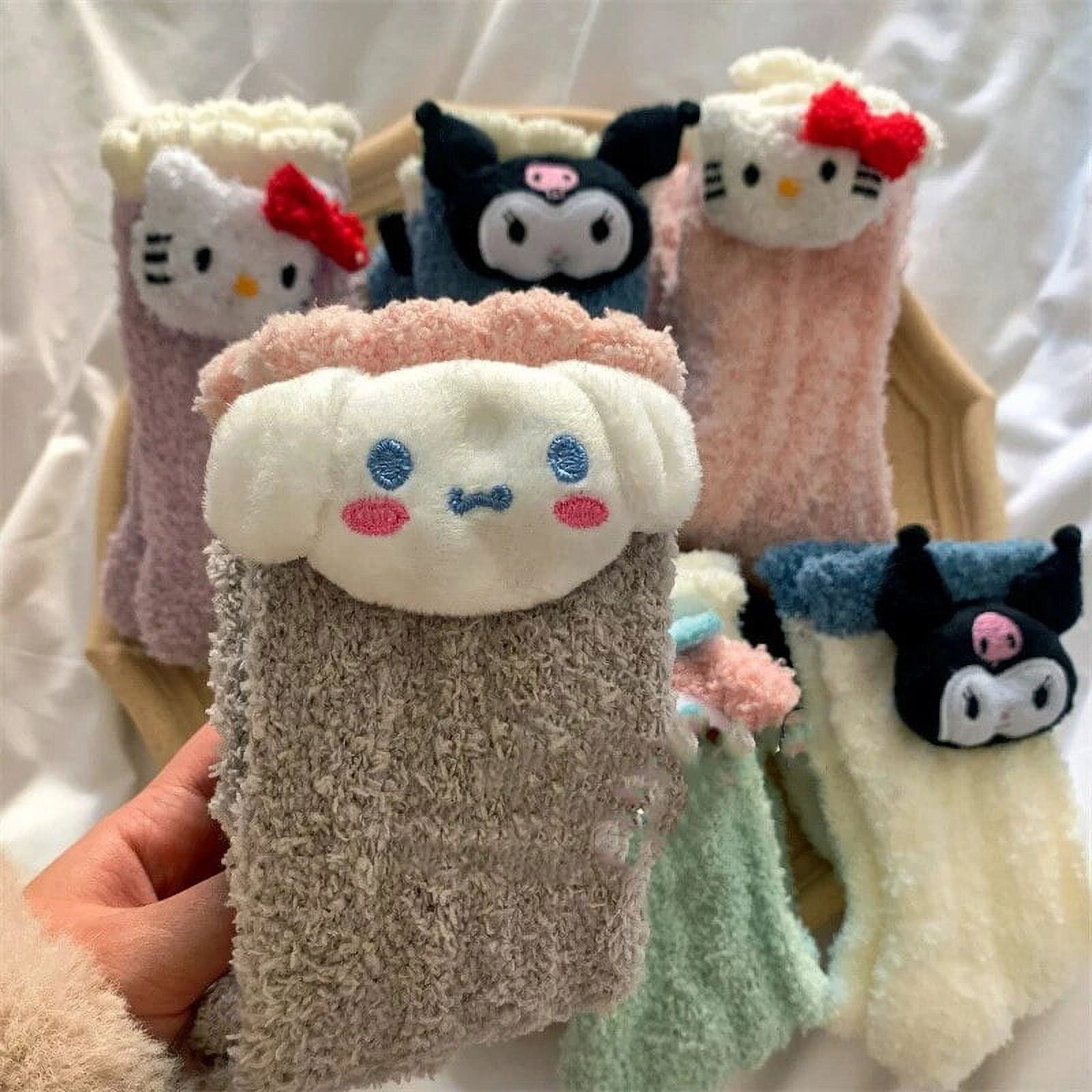 Sanrio Cartoon Character Warm Coral Velvet Socks Hello Kitty Kuromi