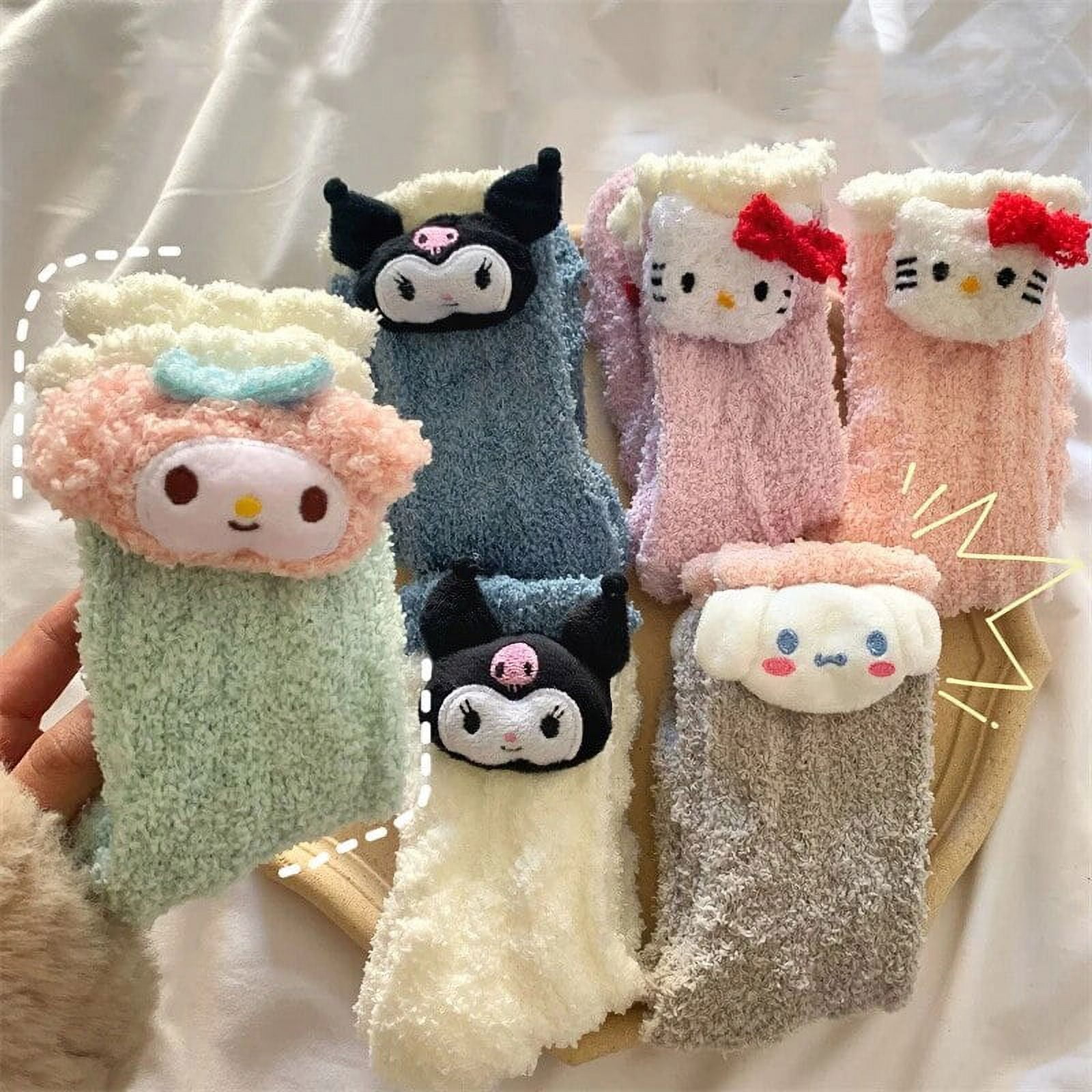Sanrio Cartoon Character Warm Coral Velvet Socks Hello Kitty Kuromi