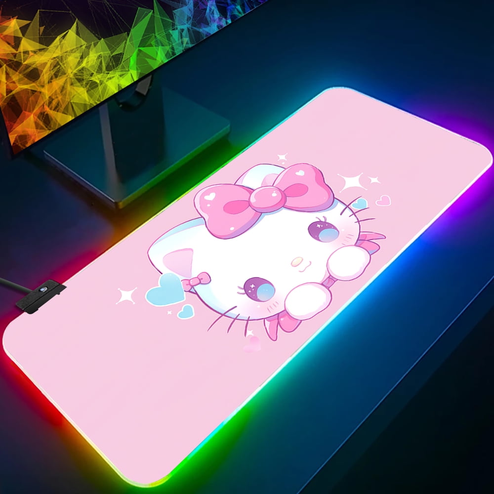 Sanrio Cartoon Cute Hello Kitty RGB Pc Gamer Keyboard Mouse Pad ...