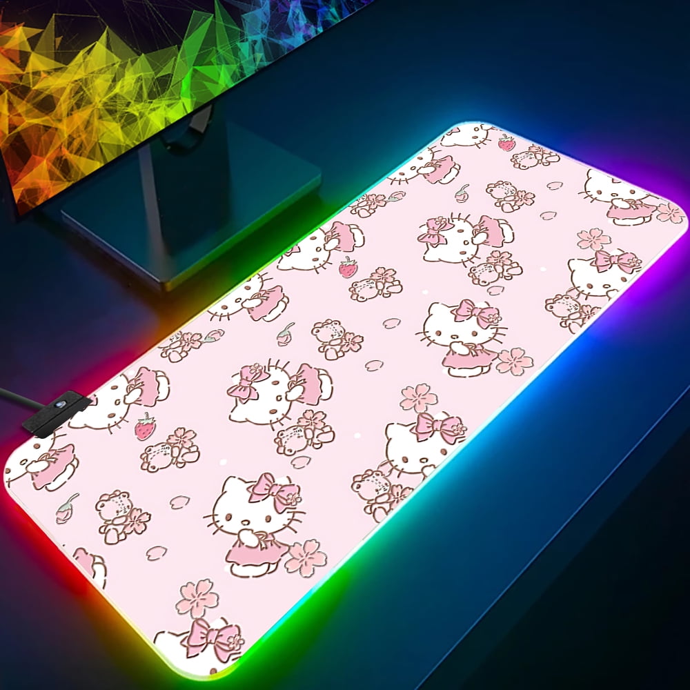 Sanrio Cartoon Cute Hello Kitty RGB Pc Gamer Keyboard Mouse Pad ...