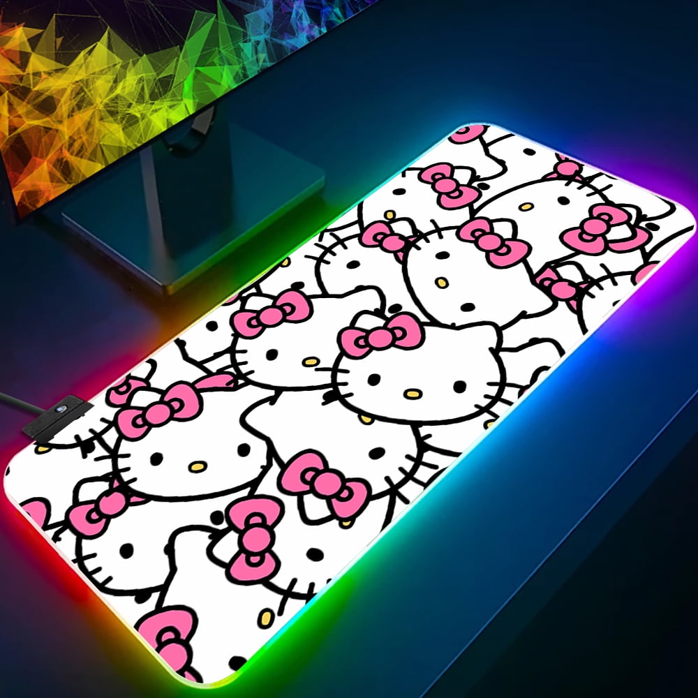 Sanrio Cartoon Cute Hello Kitty RGB Pc Gamer Keyboard Mouse Pad ...