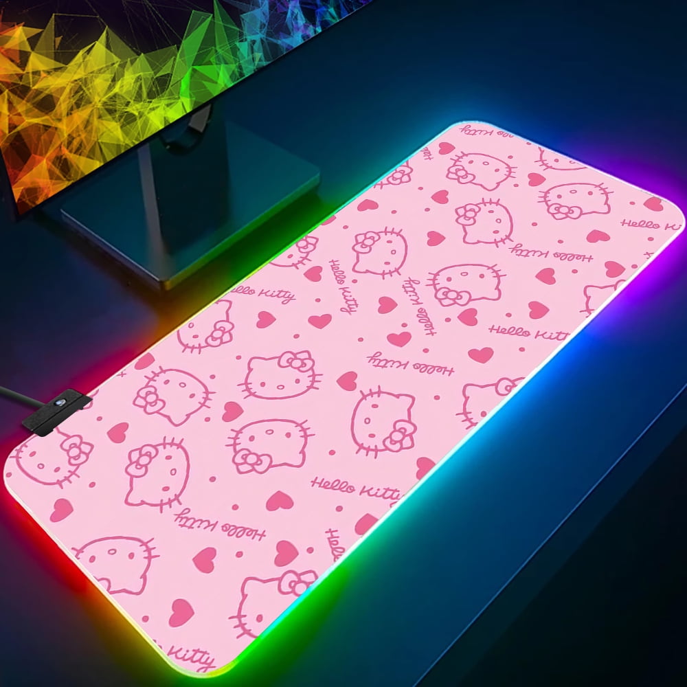 Sanrio Cartoon Cute Hello Kitty RGB Pc Gamer Keyboard Mouse Pad ...