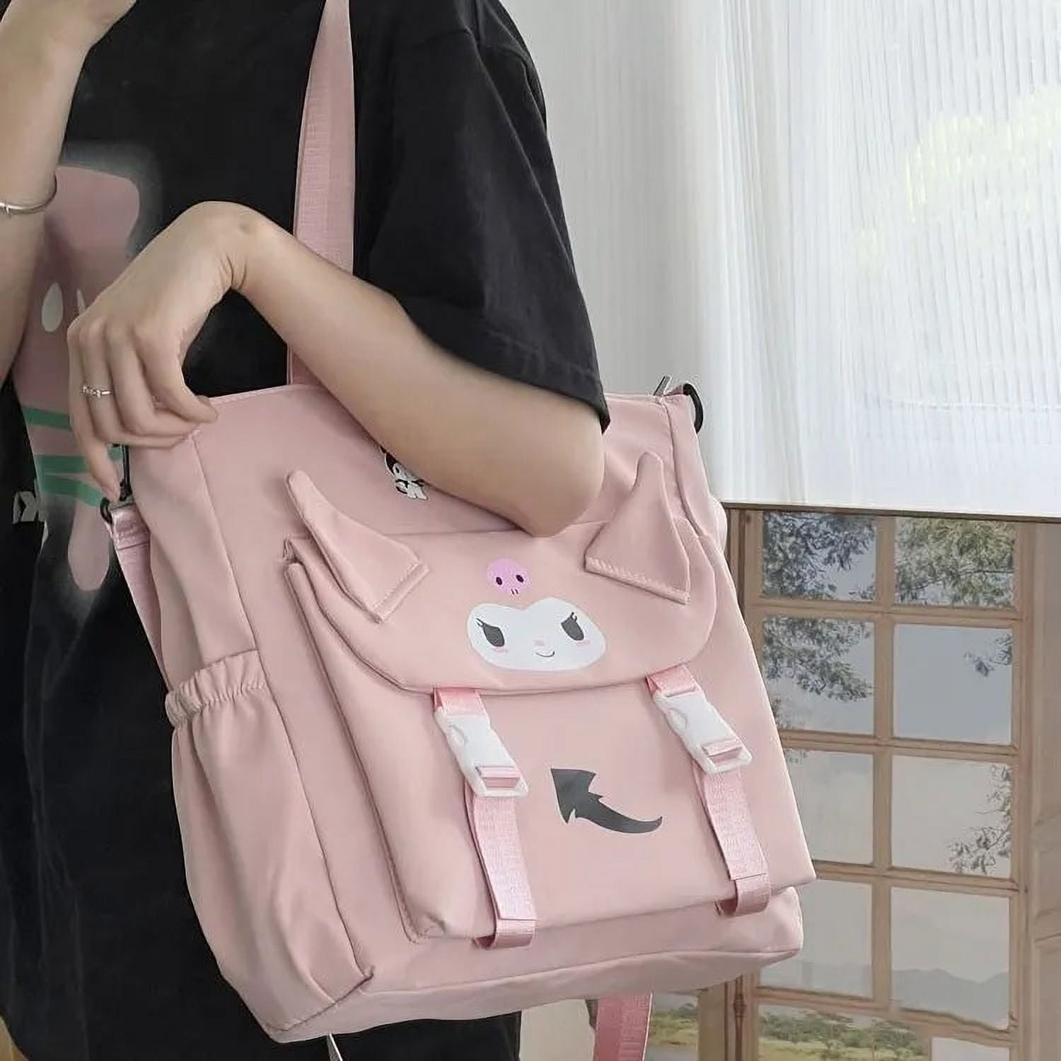 Sanrio Cartoon Cute Kuromi Shoulder Crossbody Tote Bag High School and ...