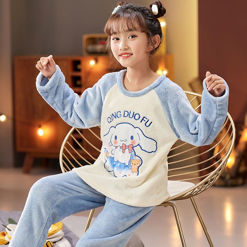 Sanrio Cartoon Flannel Pajama Children Kuromi Melody Purin Plush ...