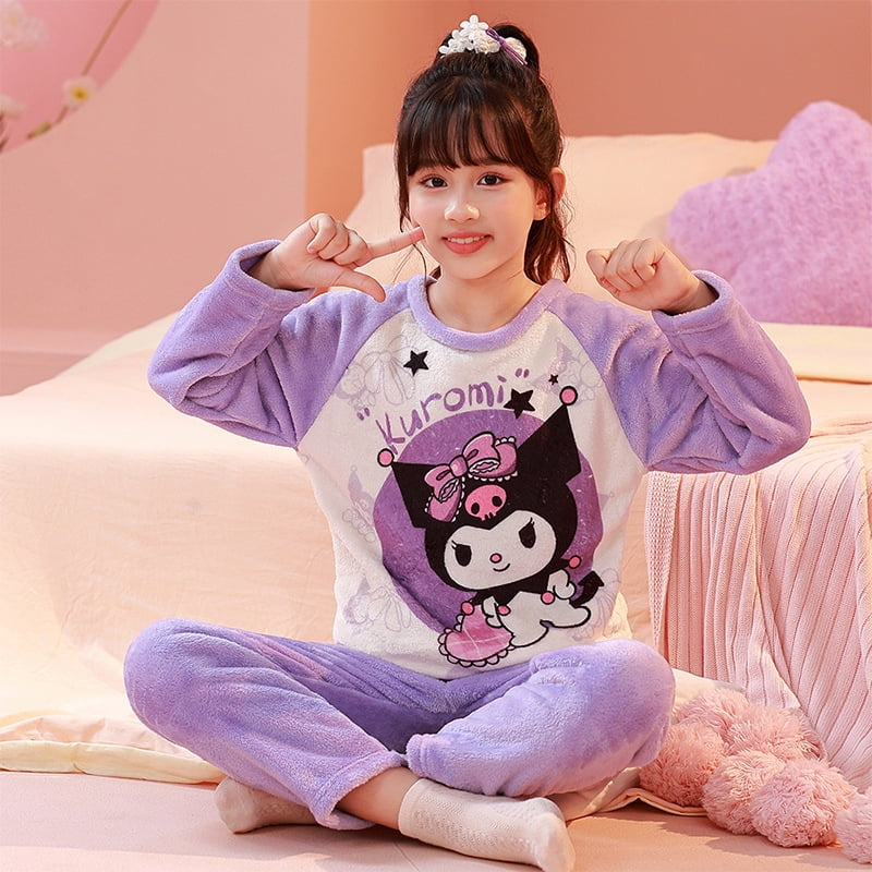 Sanrio Cartoon Flannel Pajama Children Kuromi Melody Purin Plush ...