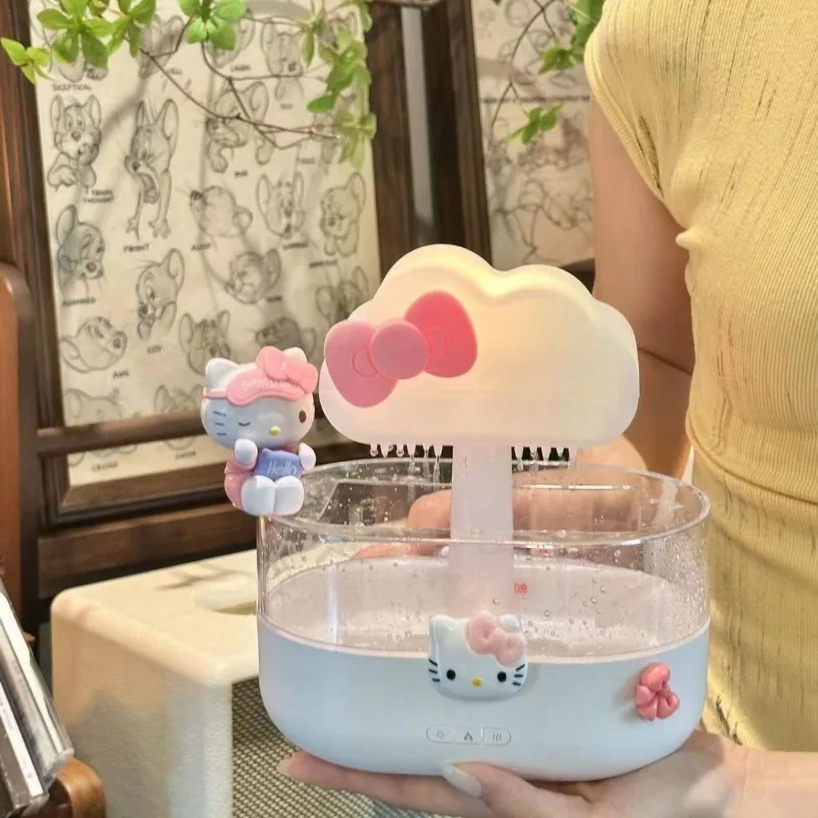 Sanrio Cartoon Hello Kitty Cloud Humidifier Colorful Lights Raindrop ...