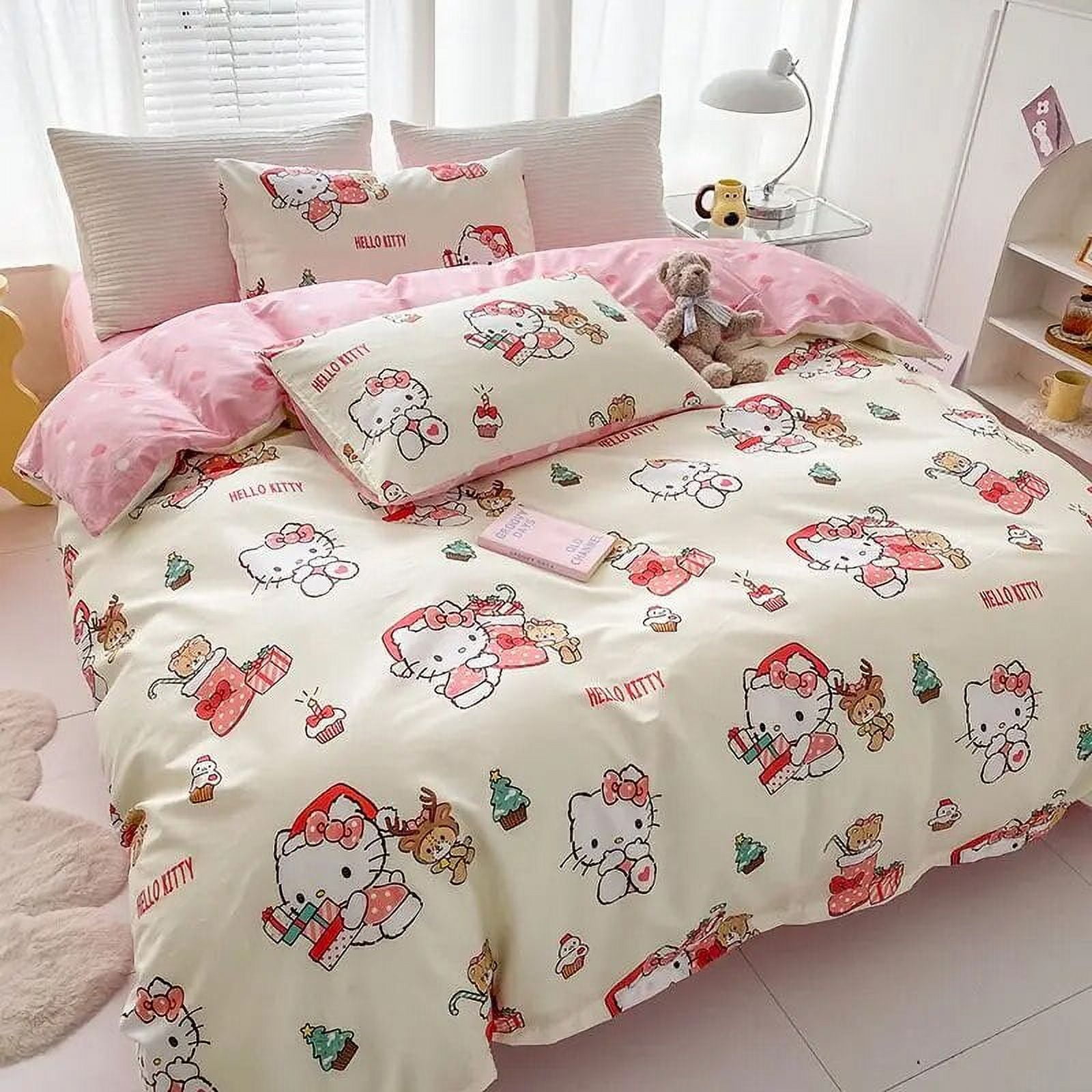 Sanrio Cartoon Hello Kitty Cotton Bed Four-piece Set Cute Princess ...