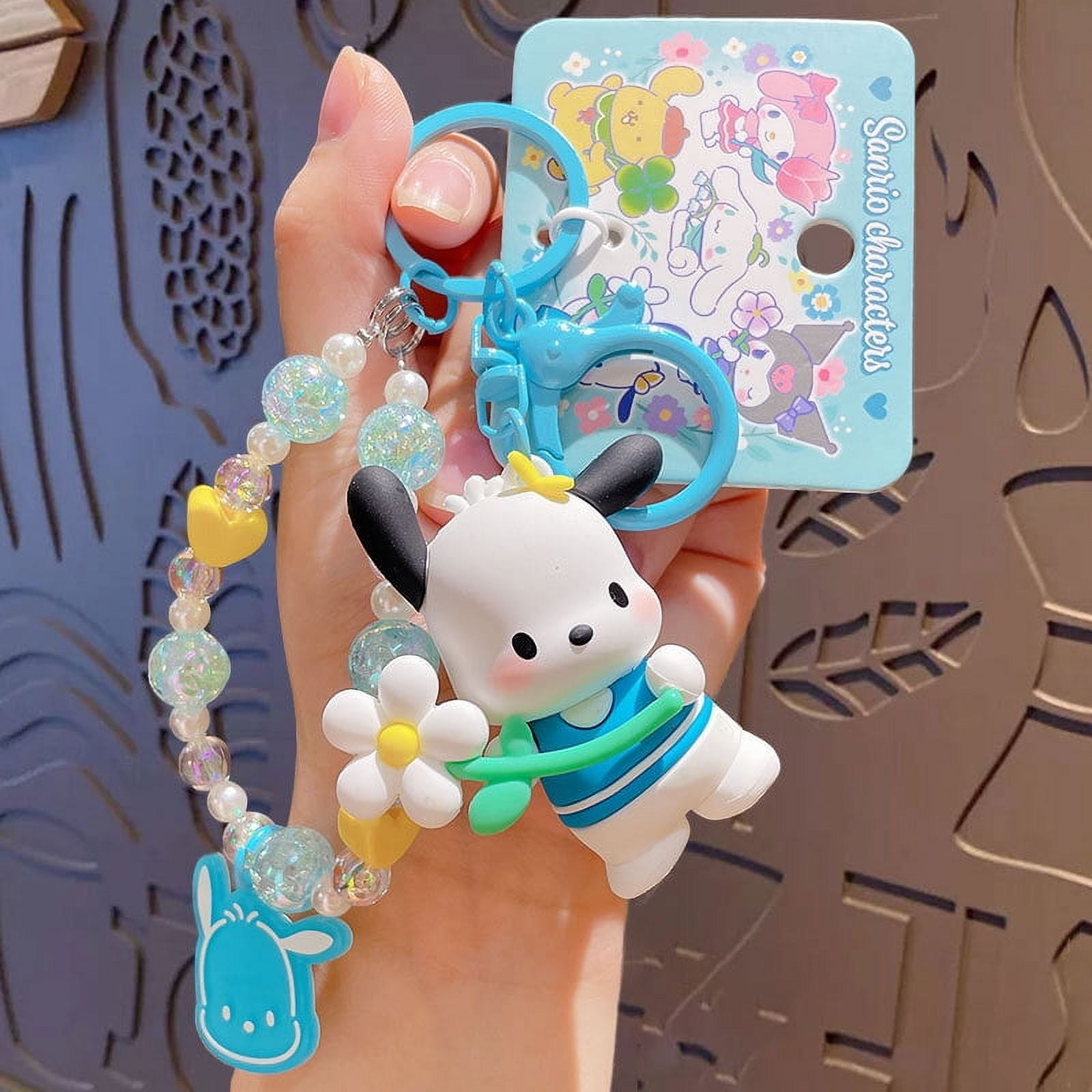 Sanrio Cartoon Mobile Phone Chains Beaded Chain Keychain Kuromi Cinnamoroll Doll Pendant ...